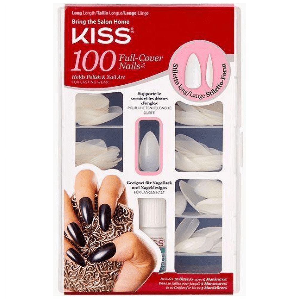 KISS Natural Acrylic Nail Kit, 100 Full Cover Long Stiletto Nails with ...