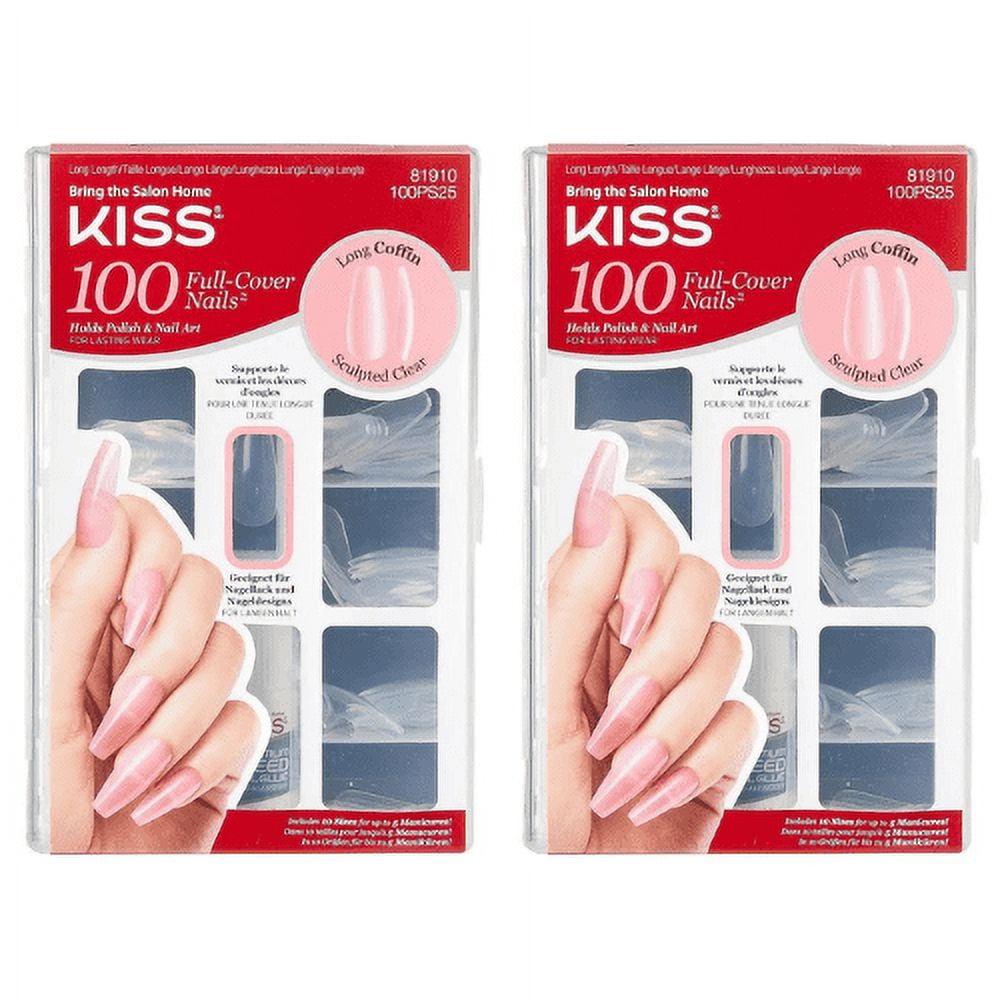 KISS Salon Acrylic Natural Nails - 100 Piece Kit Sculpted Clear - 100PS25C 2-Pack - Walmart.com