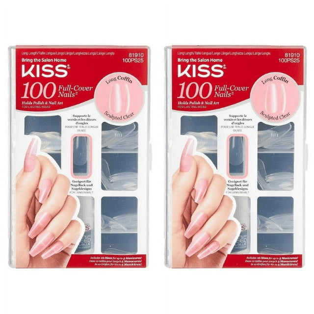 KISS Salon Acrylic Natural Nails - 100 Piece Kit Sculpted Clear ...