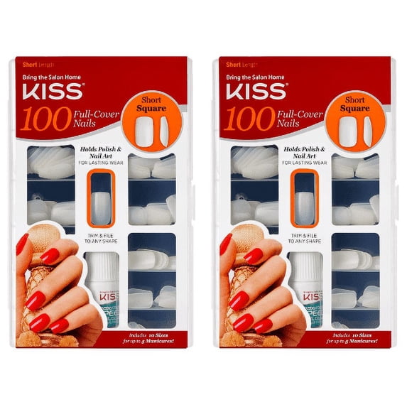 KISS Salon Acrylic Natural Nails - 100 Piece Kit Short Square - 100PS14 ...