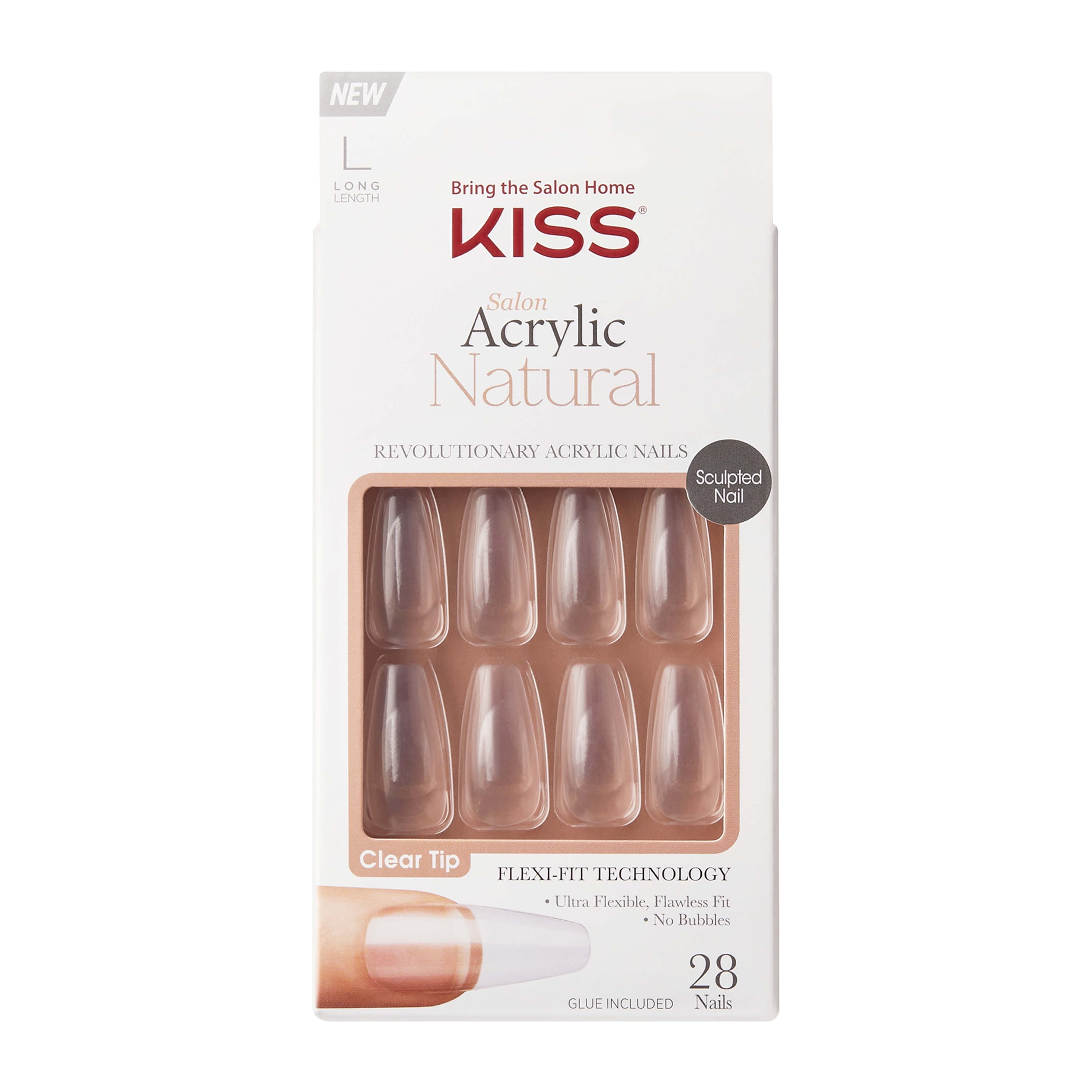 KISS Salon Acrylic Natural Press-On Manicure Nails - Crystal Clear ...