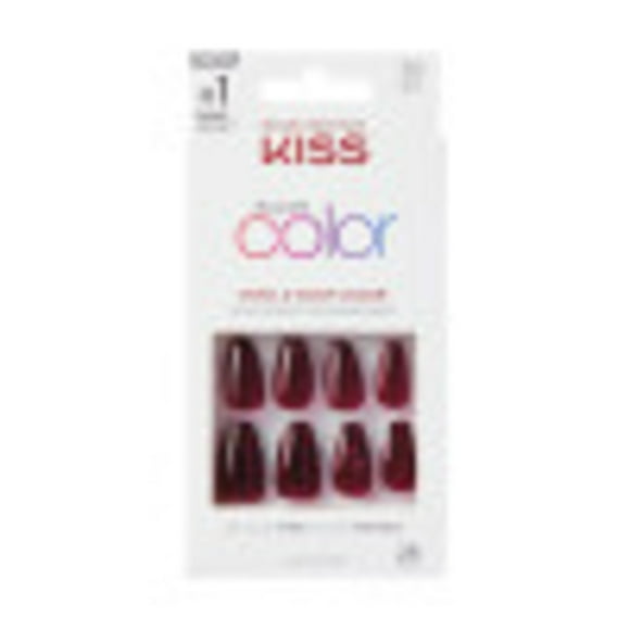 KISS Salon Color, Press On Nails, Main Squeeze, Red, Medium Coffin, 28 ...