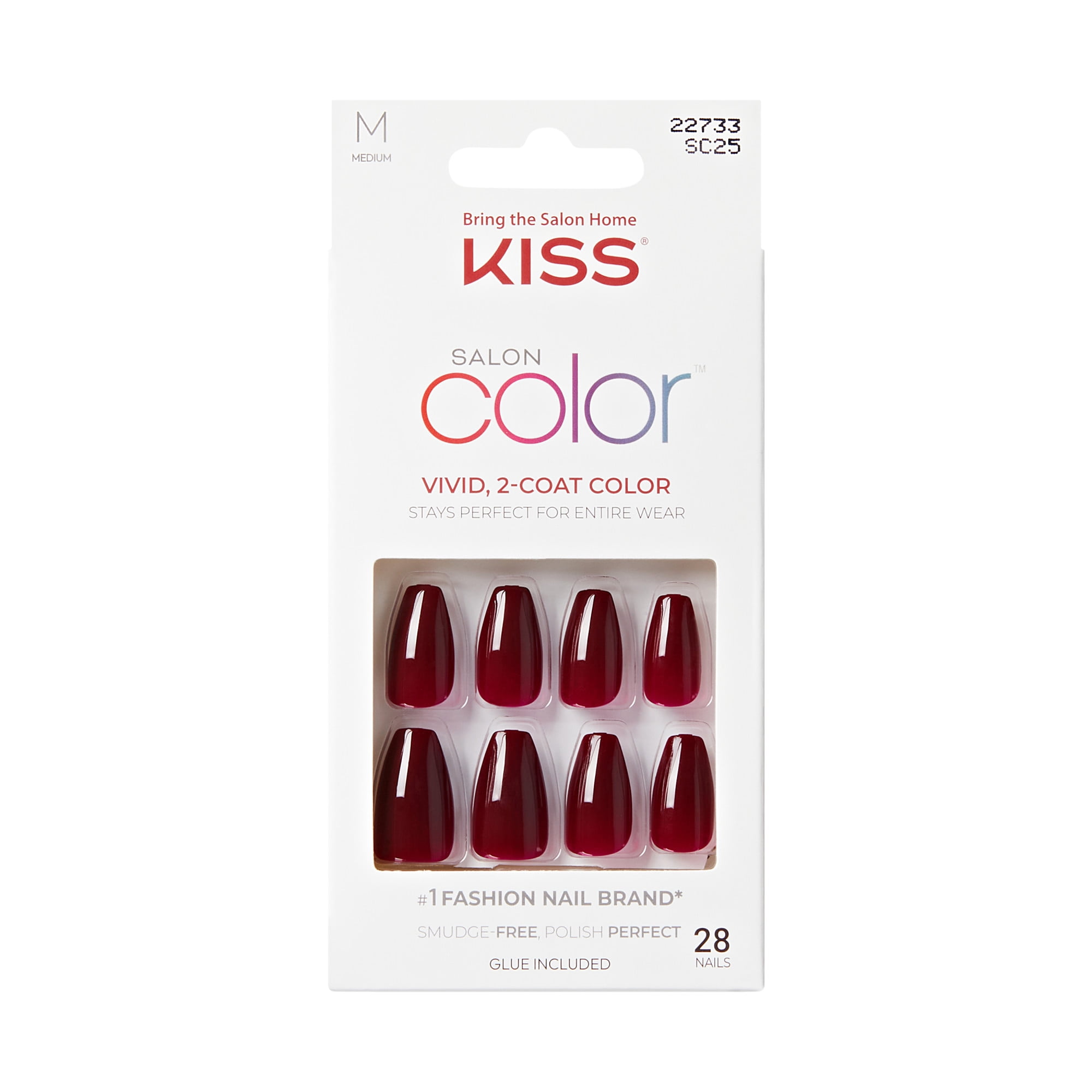 KISS Salon Color Press On Nails, ‘Spotted’, Red, Short Squoval, 28 ...