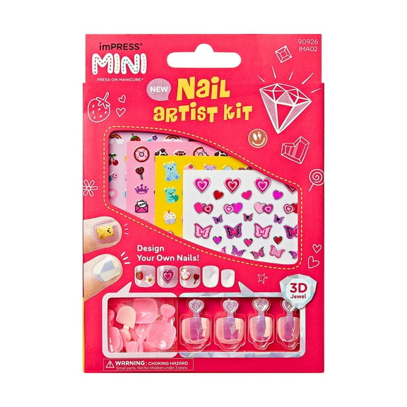 KISS imPRESS Mini Press-On Nails for Kids, Red, Square Shape, Pre ...