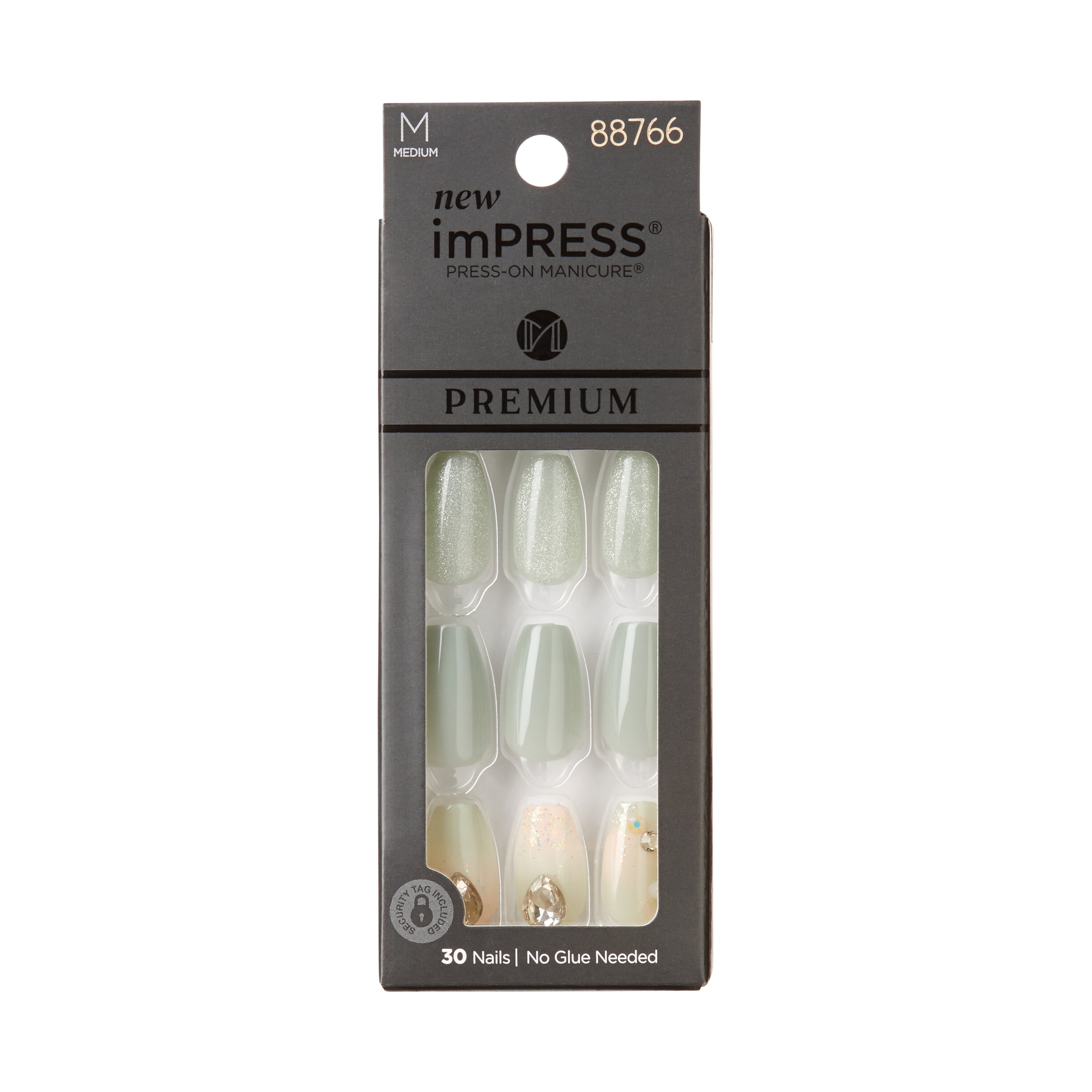 KISS USA imPRESS Premium Press-on Nails, Glossy Green, Medium Coffin ...