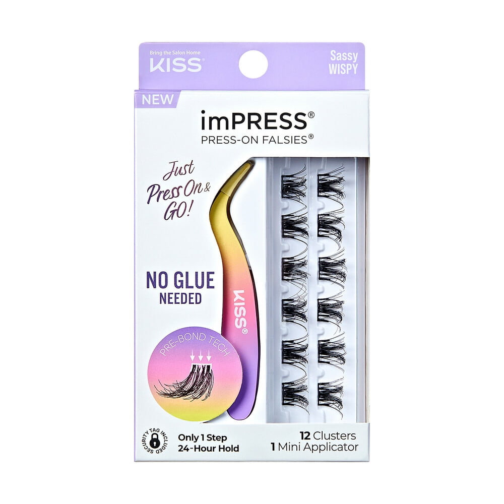 KISS USA imPRESS Press-On Falsies Eyelash Clusters Minipack, Wispy, Sassy, 12 Ct.+ Applicator ...