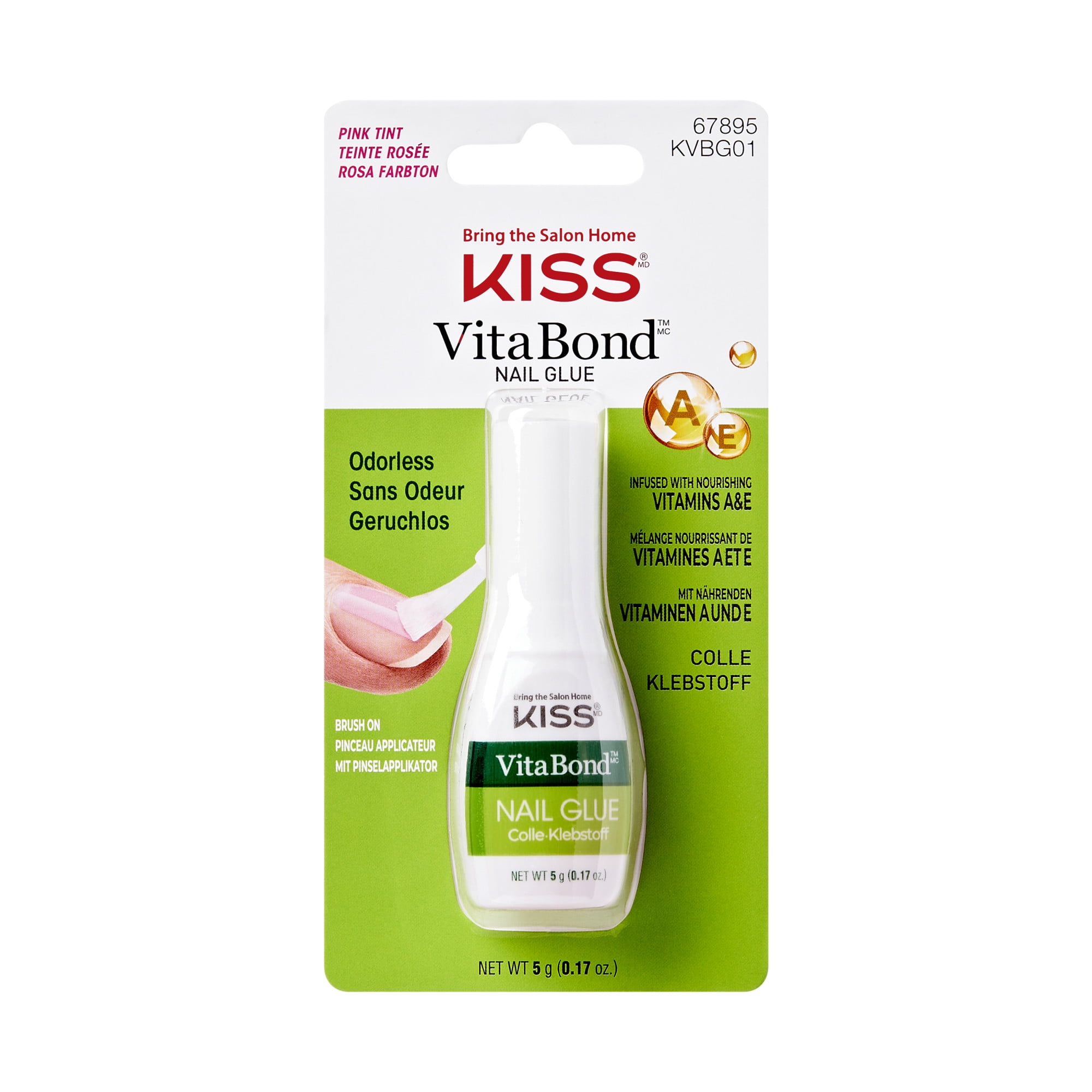 KISS VitaBond Brush-On Nail Glue For Press On Nails, Vitamin A & E ...