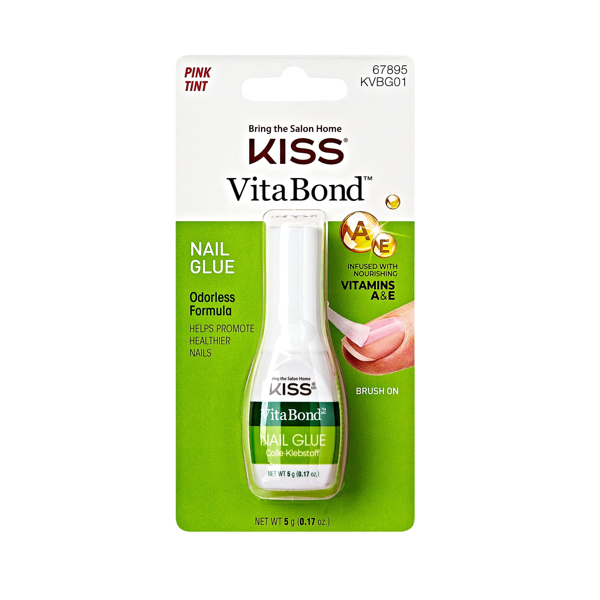KISS VitaBond Brush-On Nail Glue For Press On Nails, Vitamin A & E ...