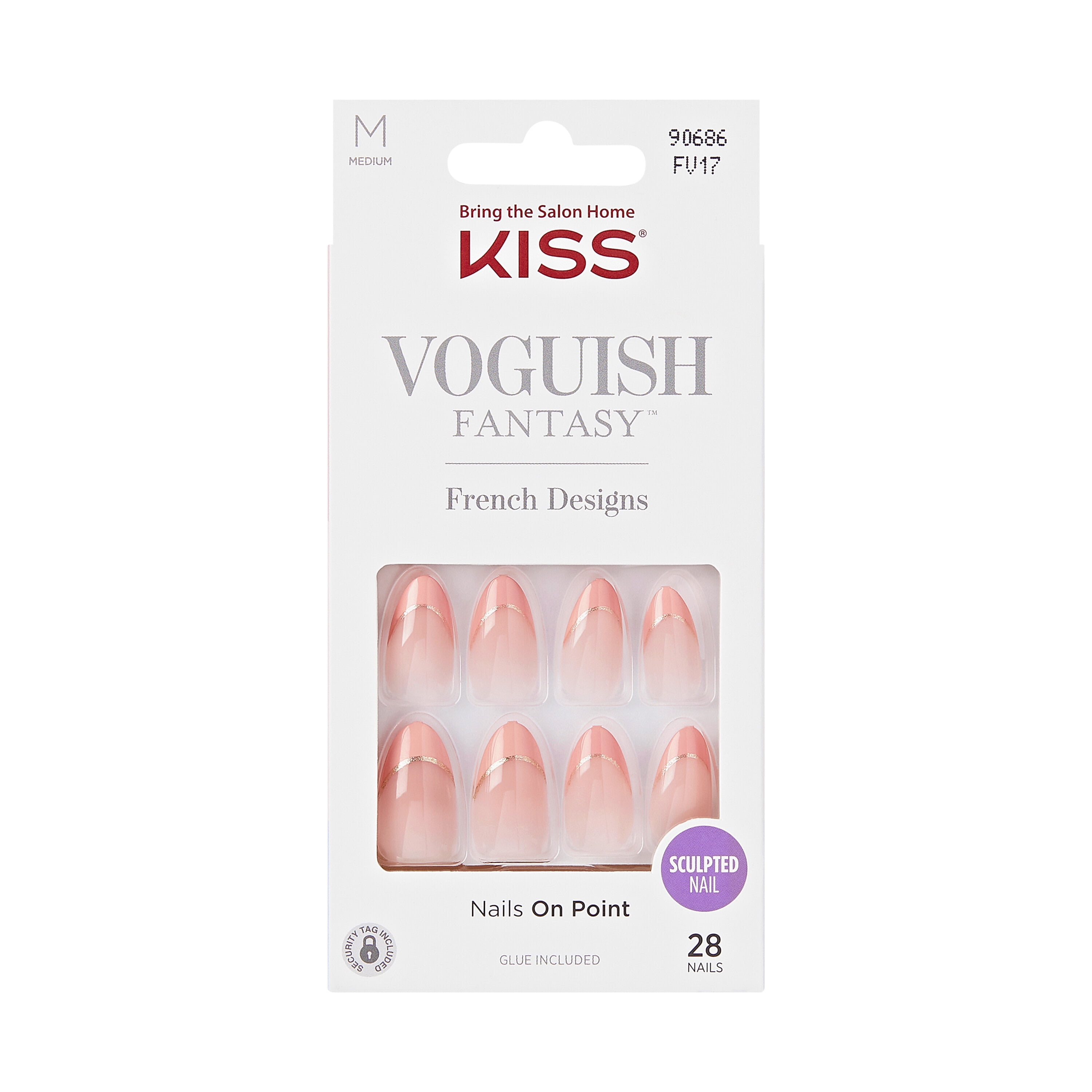 KISS Voguish Fantasy French Press-On Nails, 'Eclatant' Pink, Medium ...