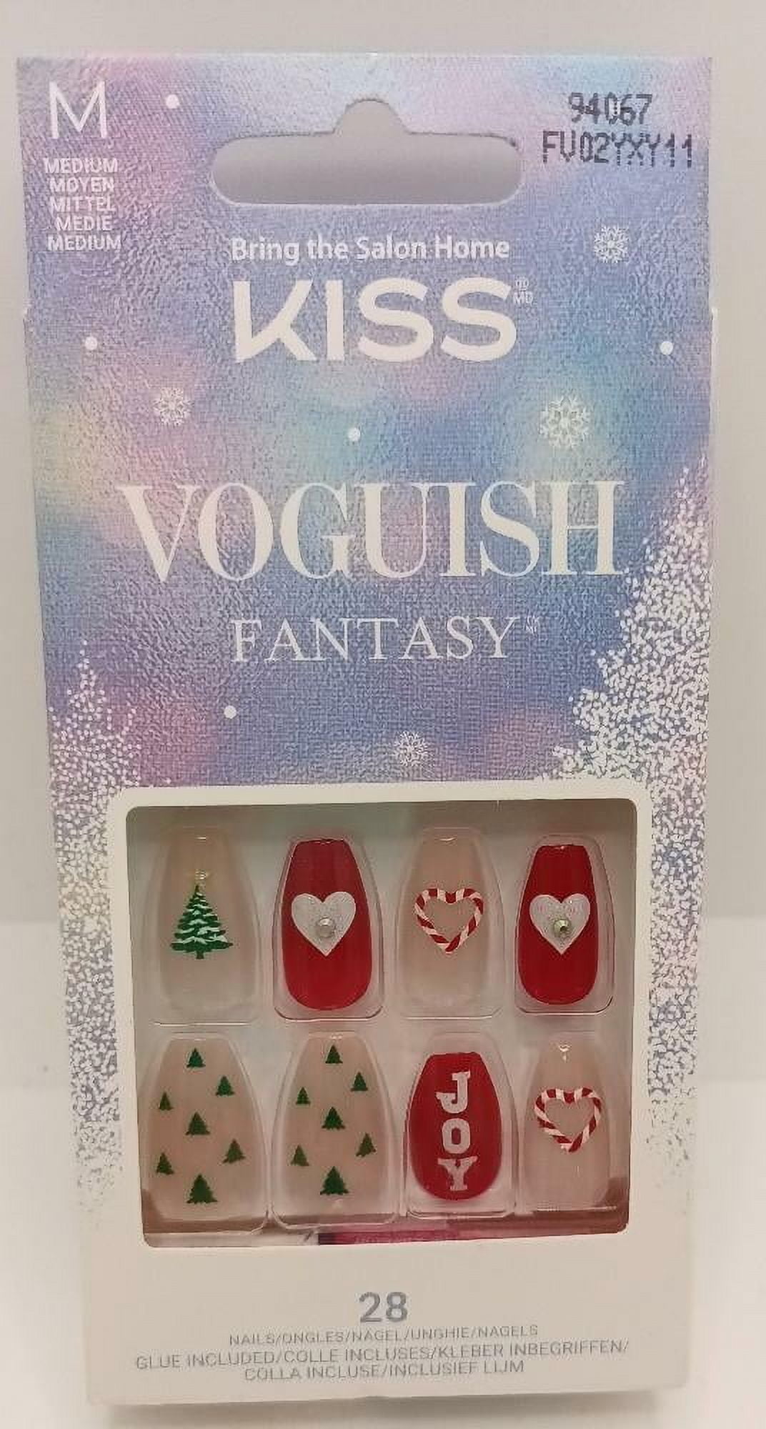 KISS Voguish Fantasy Holiday, Press on Nails, Time with You, Multicolor, Medium Coffin, 28 Count ...