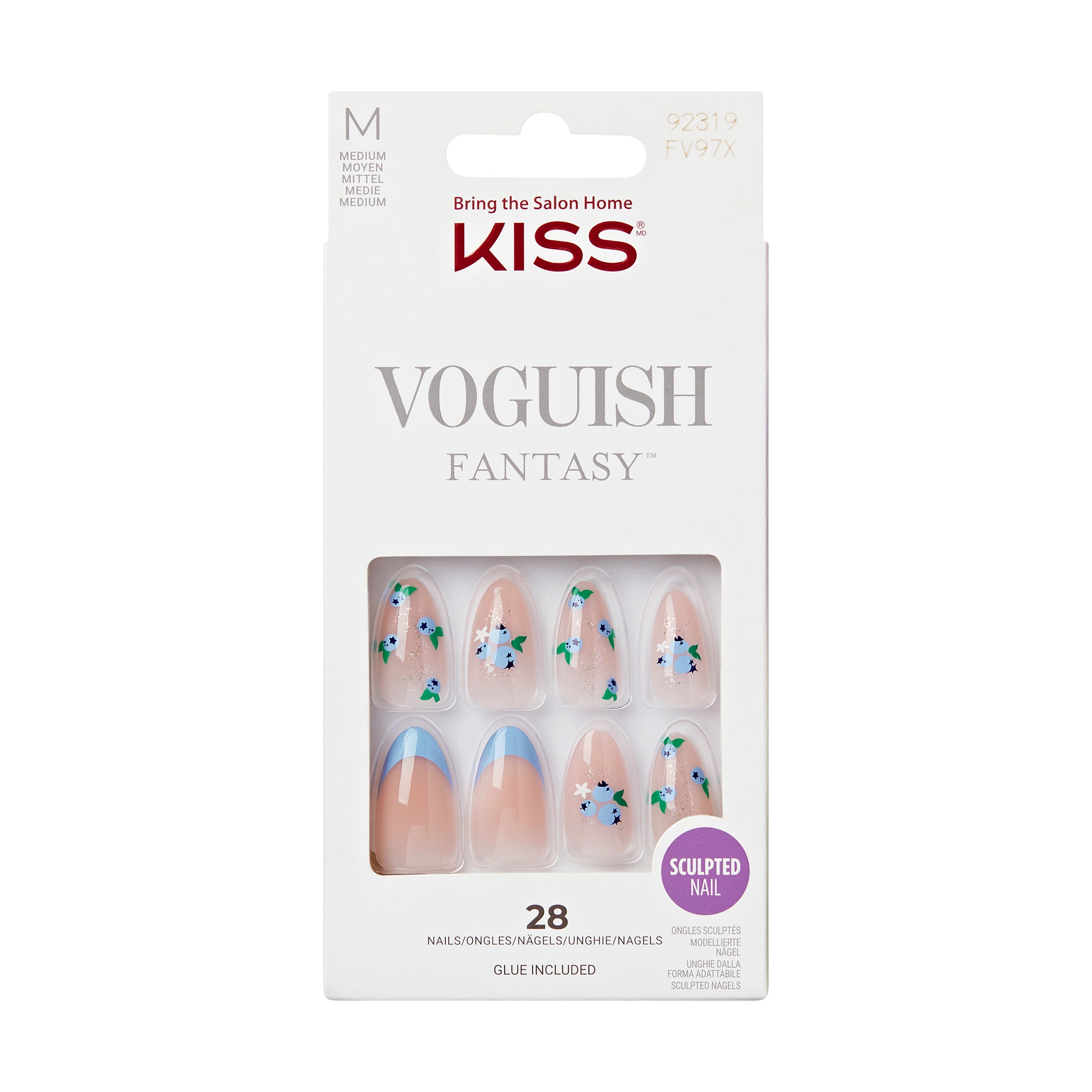 KISS Voguish Fantasy, Press On Nails, Be You, Blue, Medium Almond, 28 Count - Walmart.com
