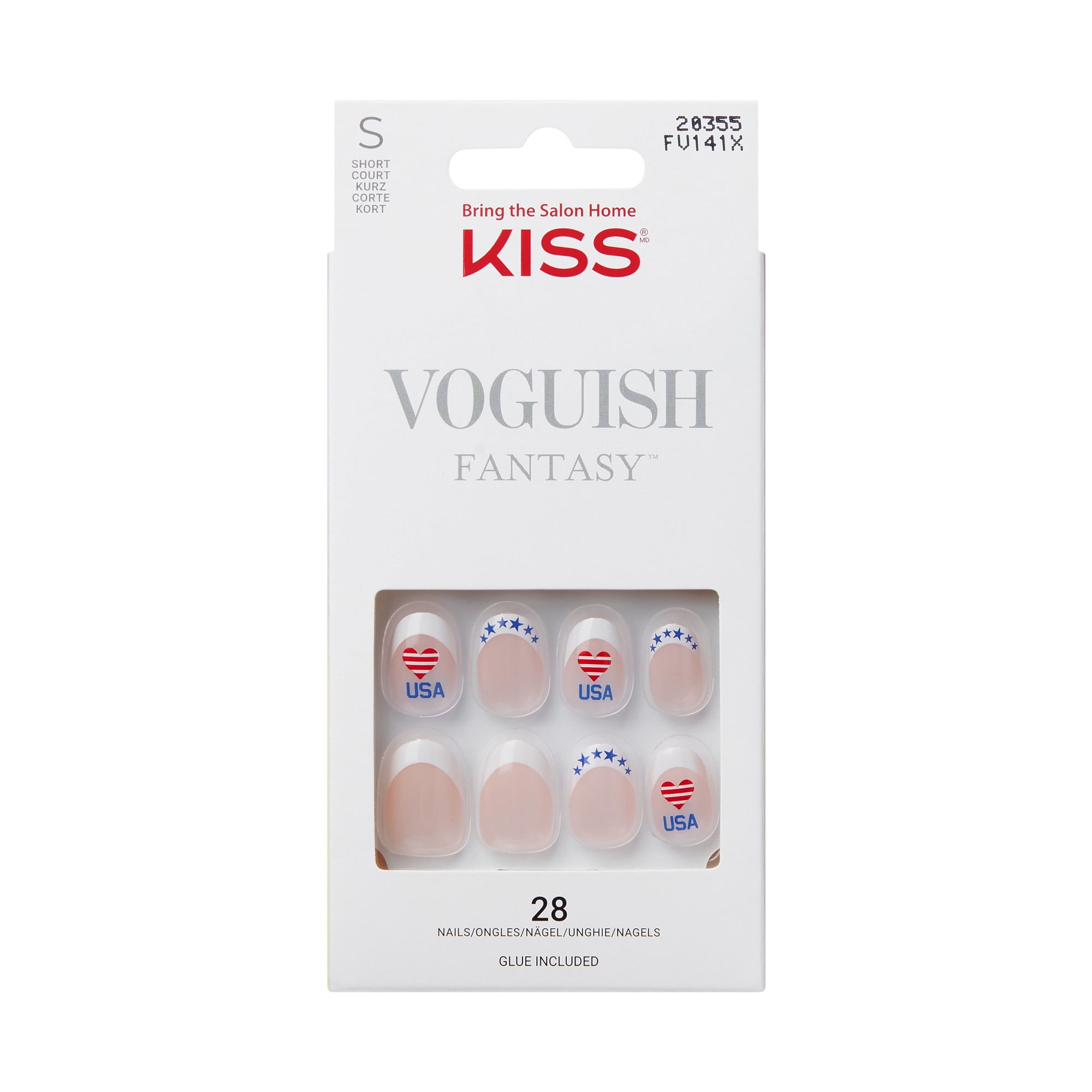 KISS Voguish Fantasy Patriotic Press On Nails, Red, White & Blue, Short ...
