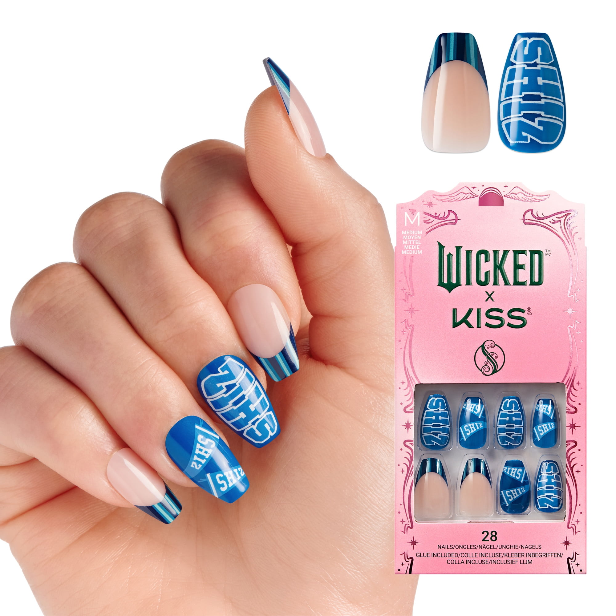 WICKED X KISS Press on Nails, Shiz Campus, Blue, Medium Coffin, 28 ...