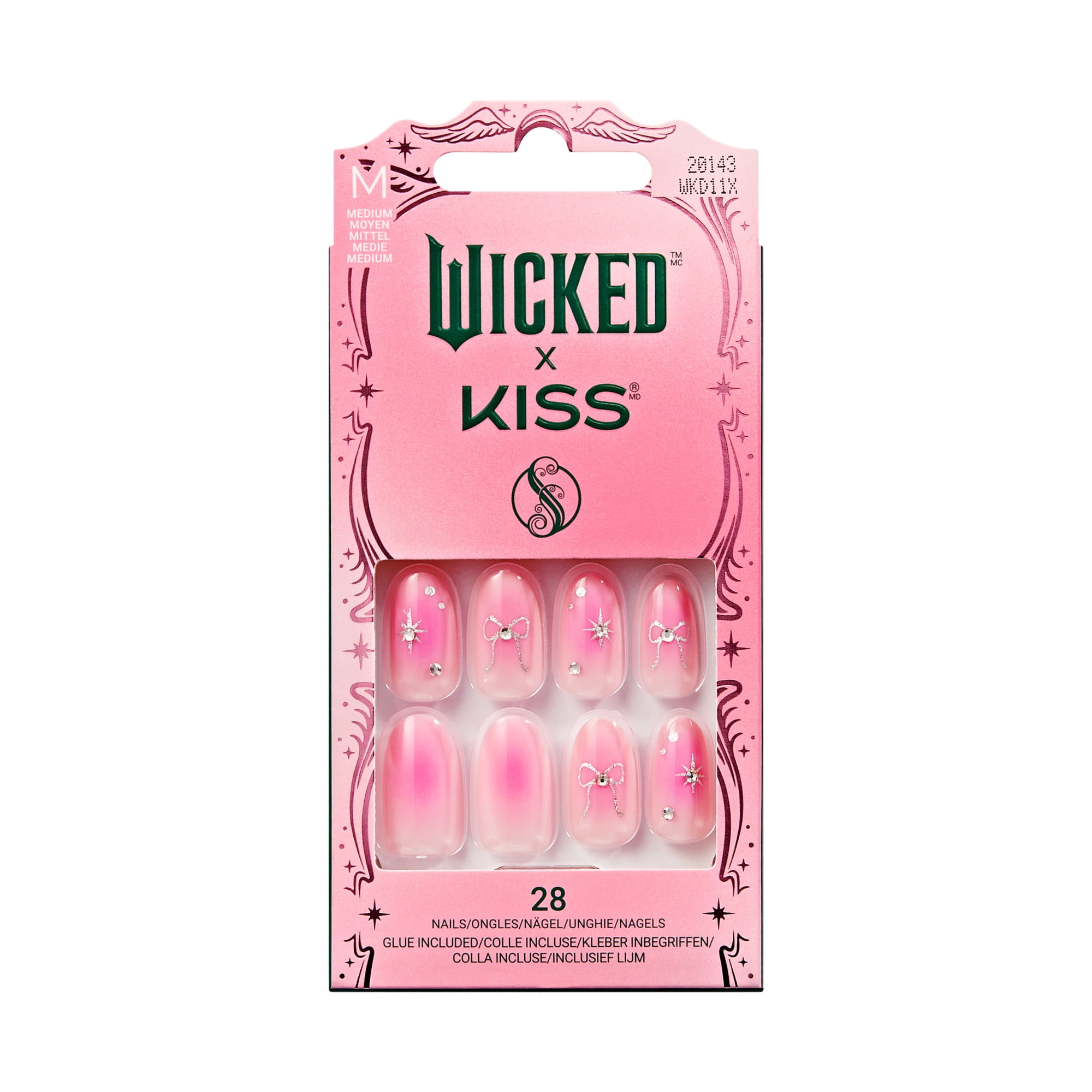 WICKED X KISS Press on Nails, You've Been Glinda-fied, Pink, Medium Oval, 28 Count - Walmart.com