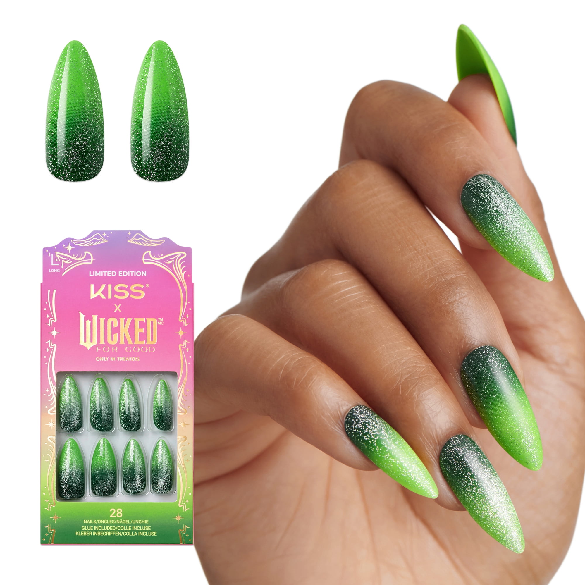 KISS X WICKED: FOR GOOD Press On Nails Almond, ‘I Feel Wicked’, Green ...