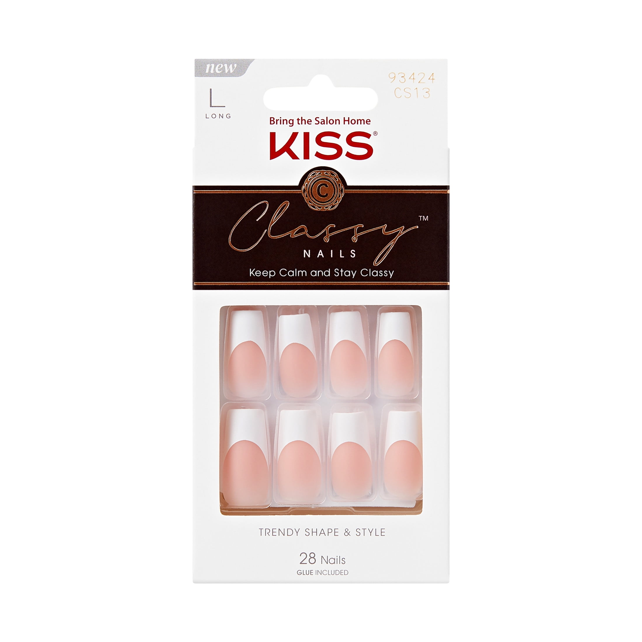 KISS Classy, Press On Nails, Movin', White, Long Square, 28 Count - Walmart.com