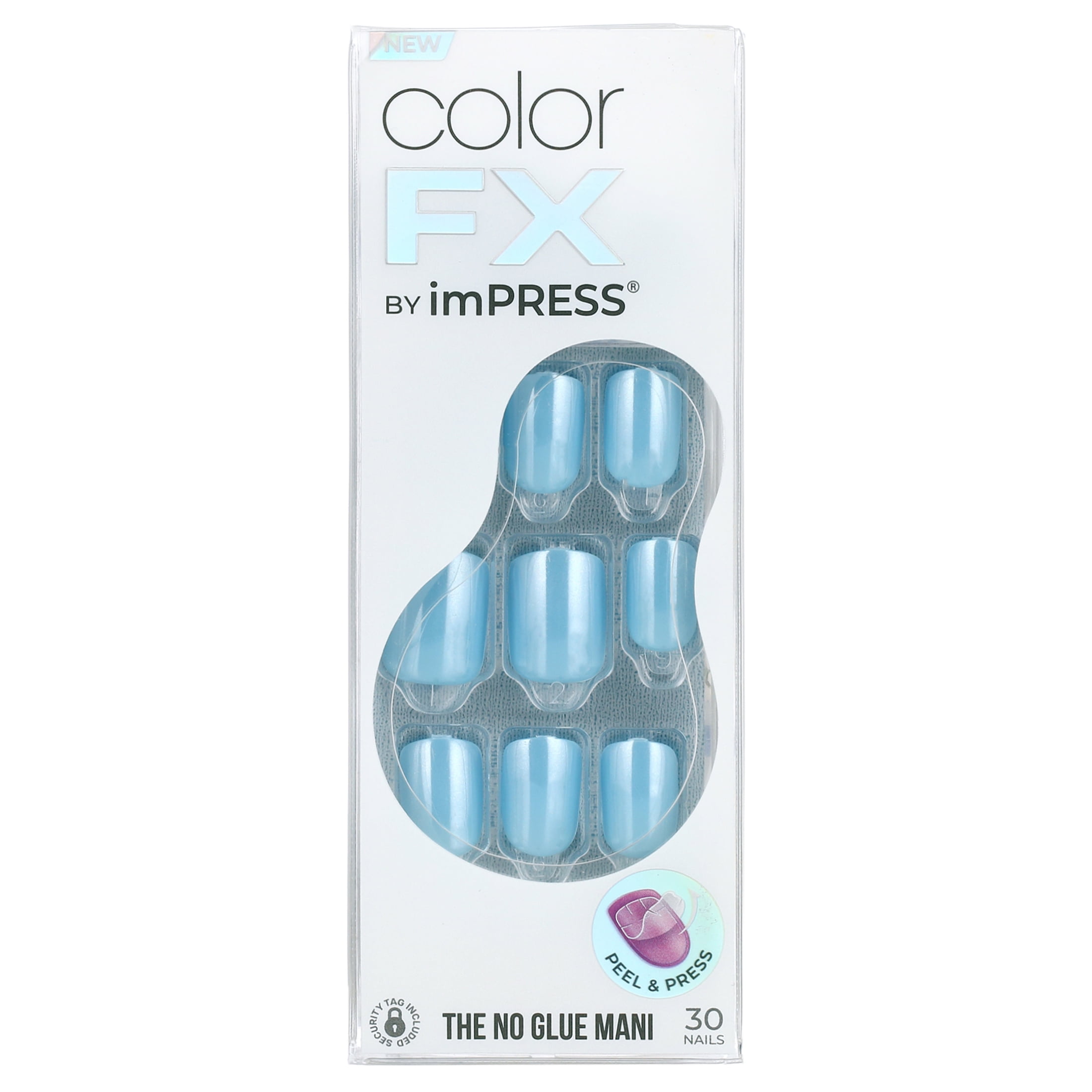 KISS imPRESS Color FX Press-On Nails, No Glue Needed, Blue, Short ...