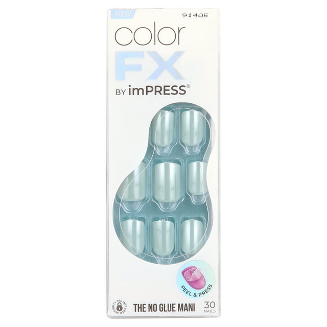 KISS imPRESS Color FX Press-On Nails, No Glue Needed, Green, Short ...