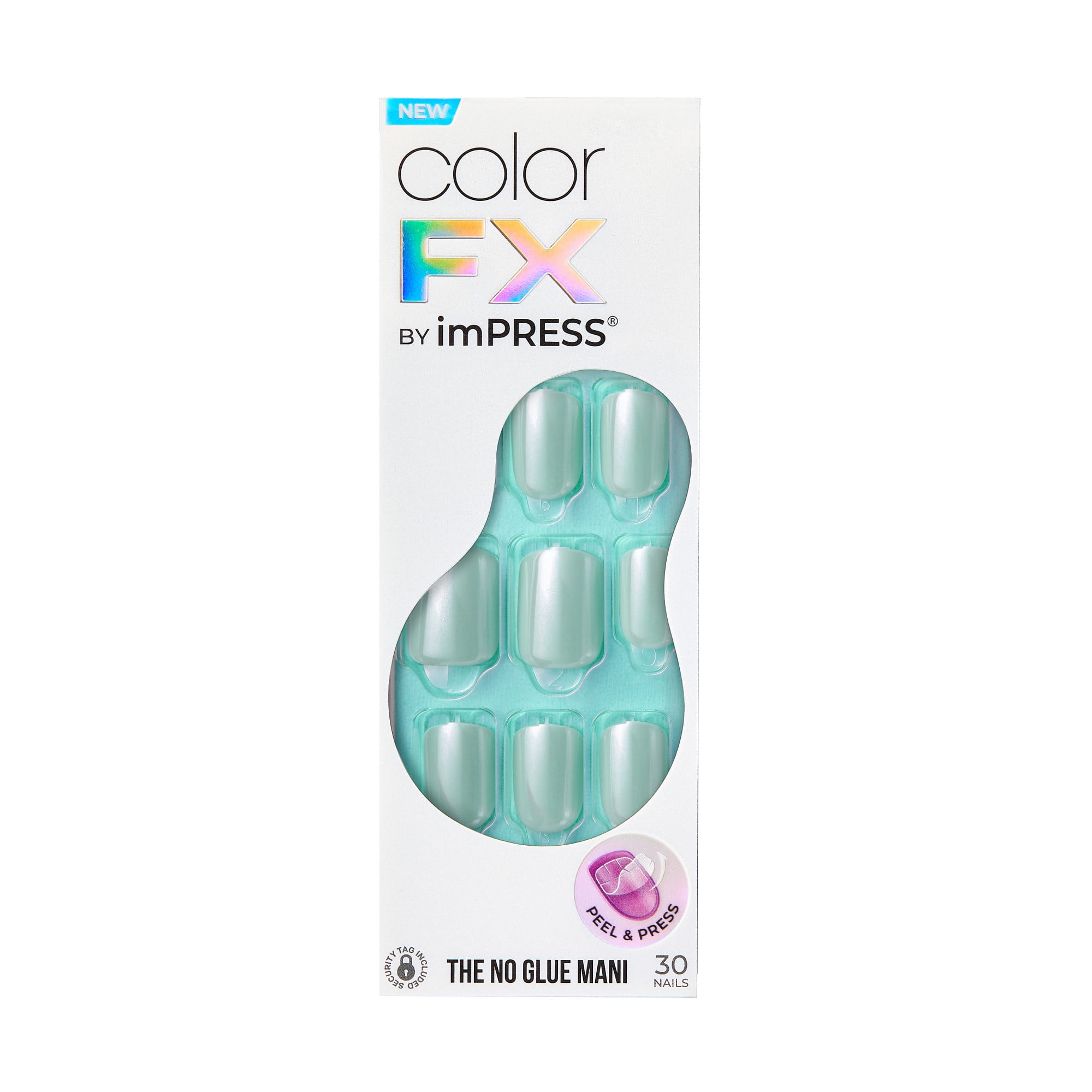 KISS imPRESS Color FX Press on Nails, After Hours, Green, Short Squoval ...