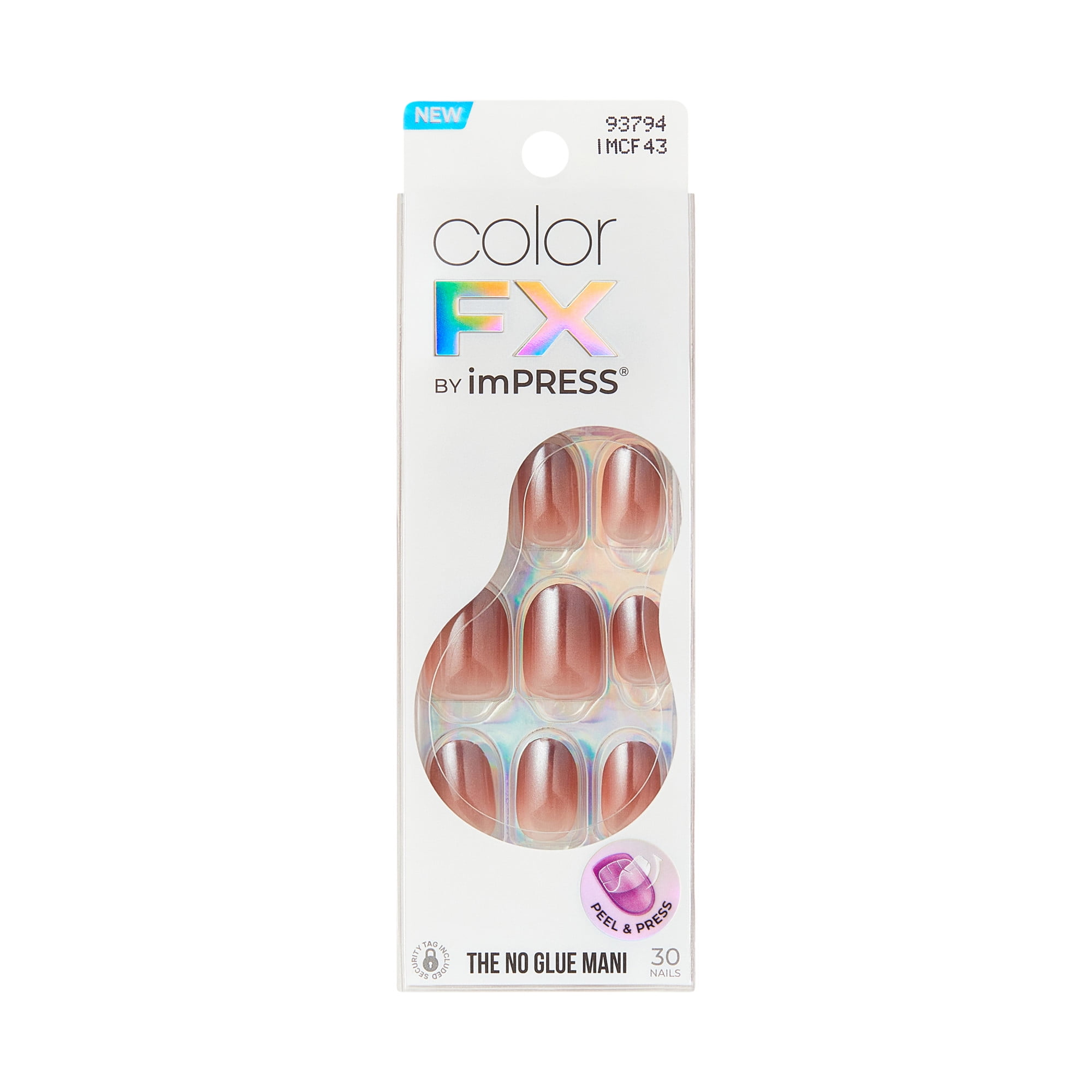 KISS imPRESS Color FX Short Oval Press-on Nails, Brown, 30 Pieces ...