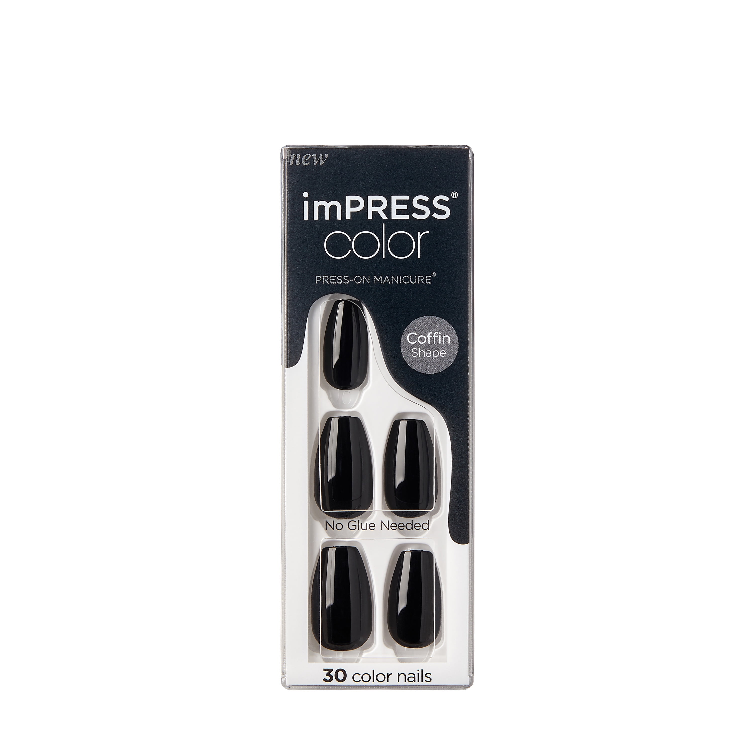 KISS imPRESS Medium Coffin Press-On Nails, All Black, 30 Count ...