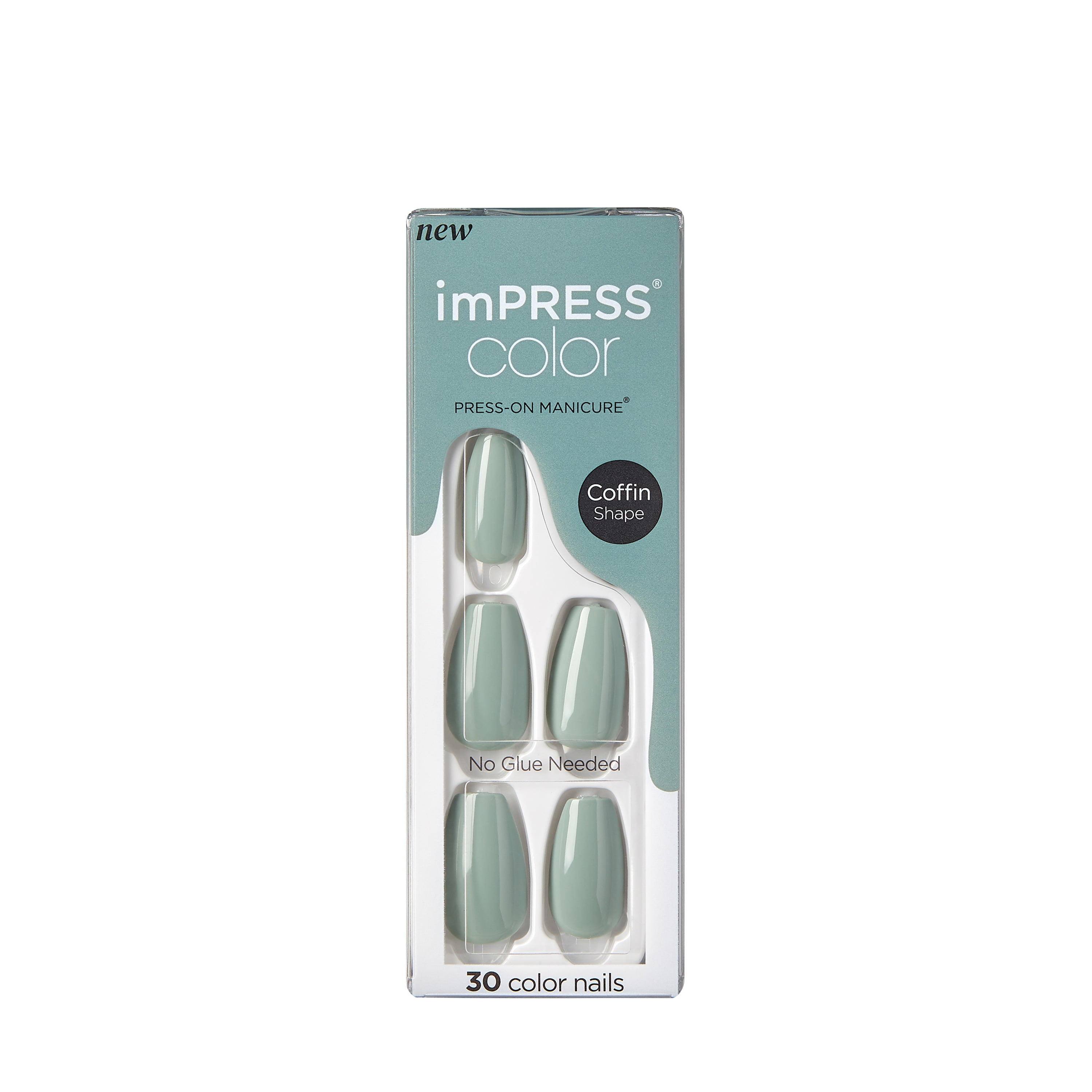 KISS imPRESS Color Medium Coffin Press-On Nails, ‘Going Green’, 30 ...