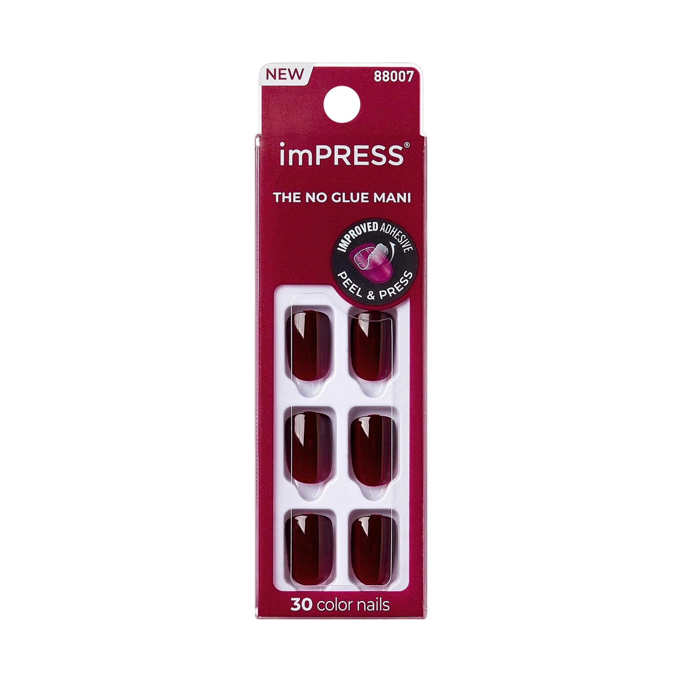 Kiss Impress Press On Nails Cherry Up Red Short Squoval 30 Count