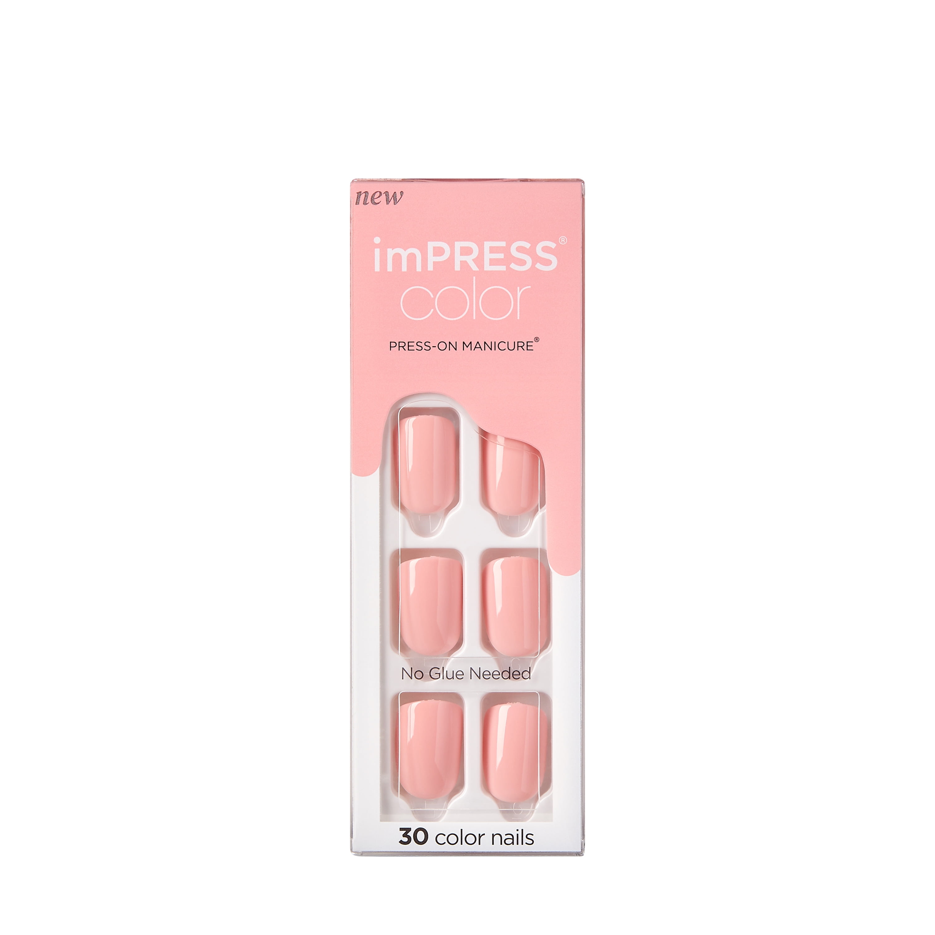 KISS imPRESS Color Press-On Manicure Fake Nails, ‘Dolce Pink’, 30 Count ...