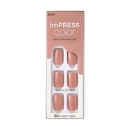 KISS imPRESS Color Press on Nails, Sumptuous, Pink, Medium Coffin, 30 ...