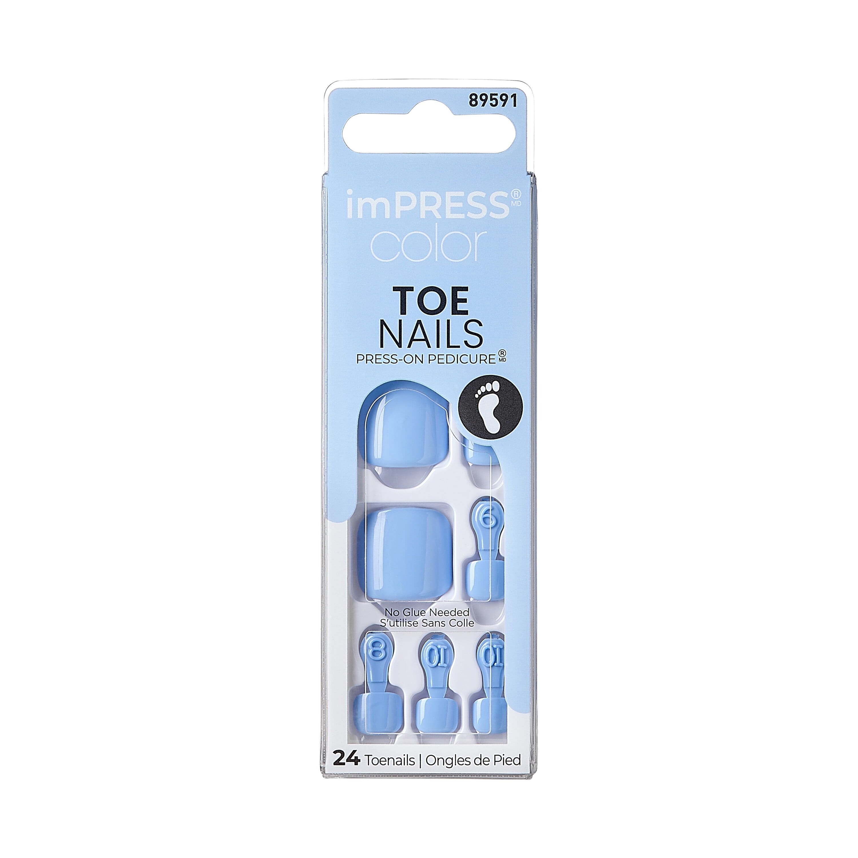 KISS imPRESS Blue Square Press-On Toenails, 24 Pieces, Waterproof, No ...