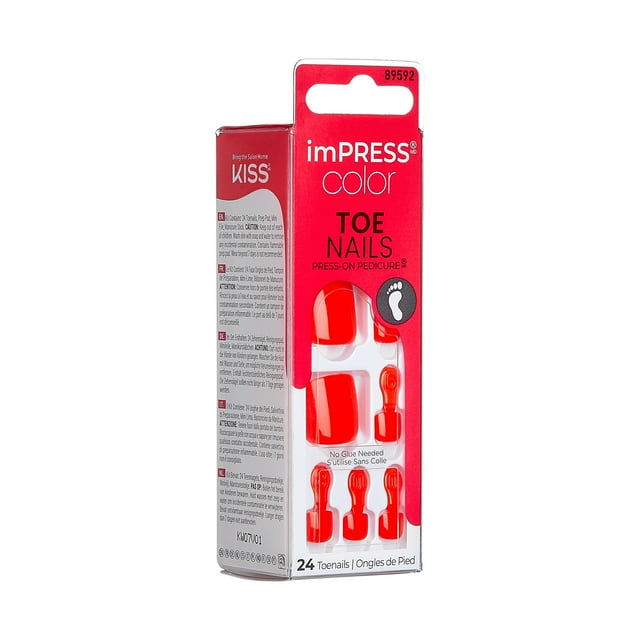 KISS imPRESS Color Square Press-On Toenails, Neon Orange, 24 Pieces ...