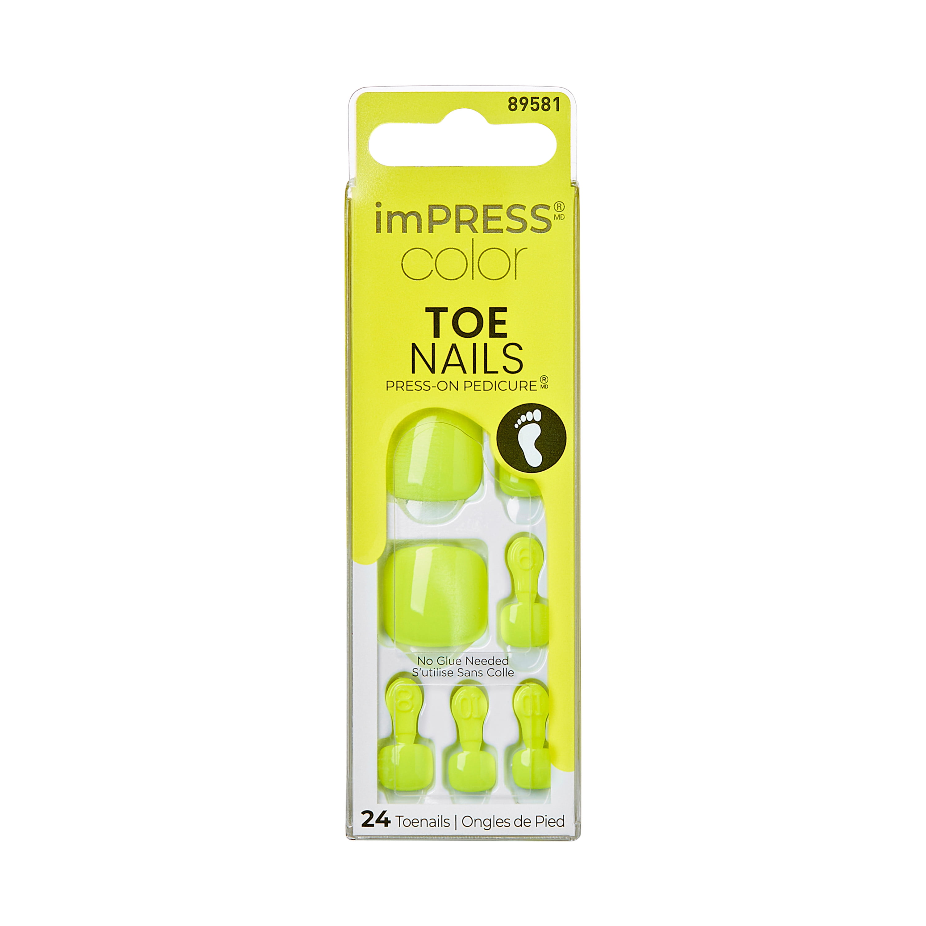 KISS imPRESS Color Square Press-On Toenails, Neon Yellow & Green, 24 ...