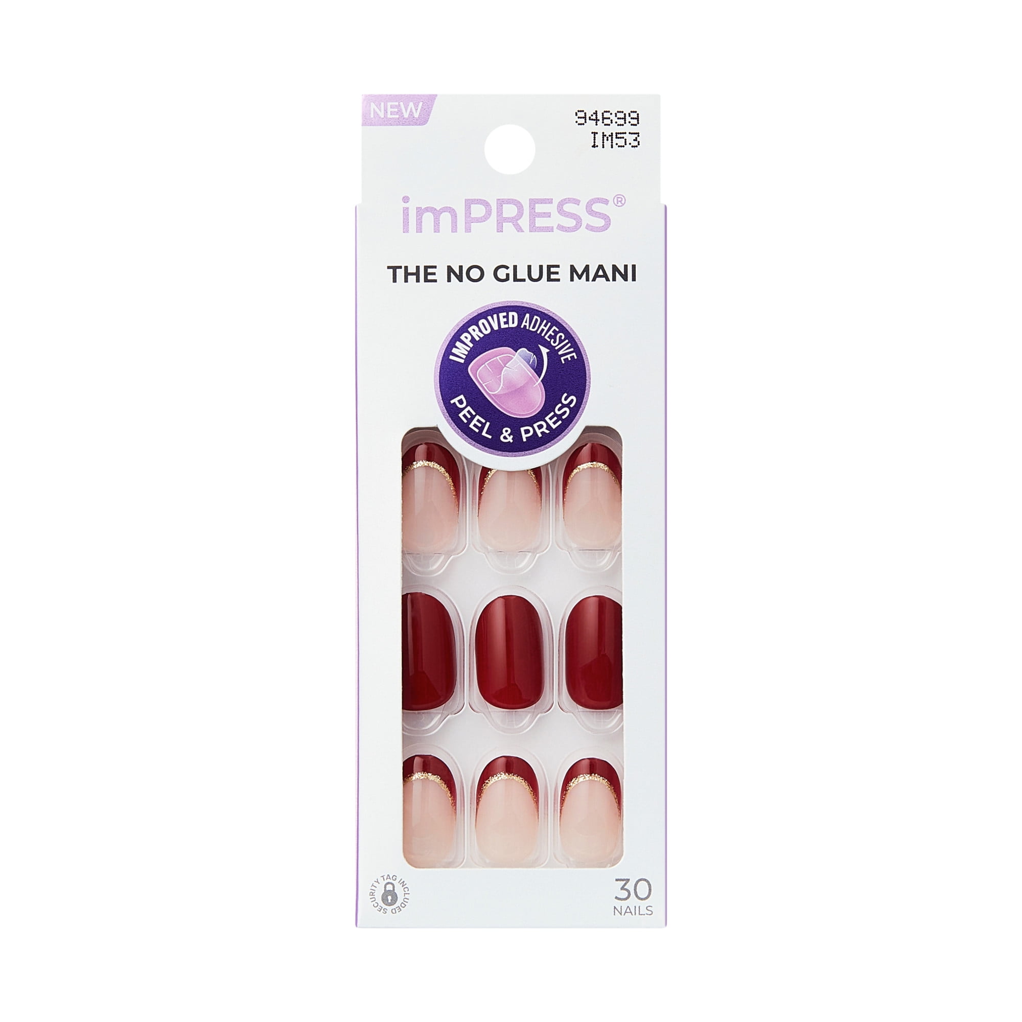 Kiss Impress French Tip Press On Nails, ‘The Iconic’, Burgundy, Short ...