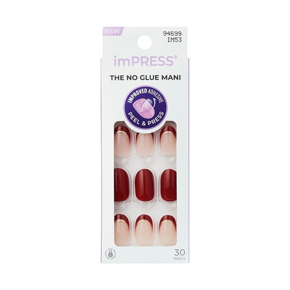 KISS imPRESS Design Press on Nails, The Iconic, Red, Short Oval, 30 ...