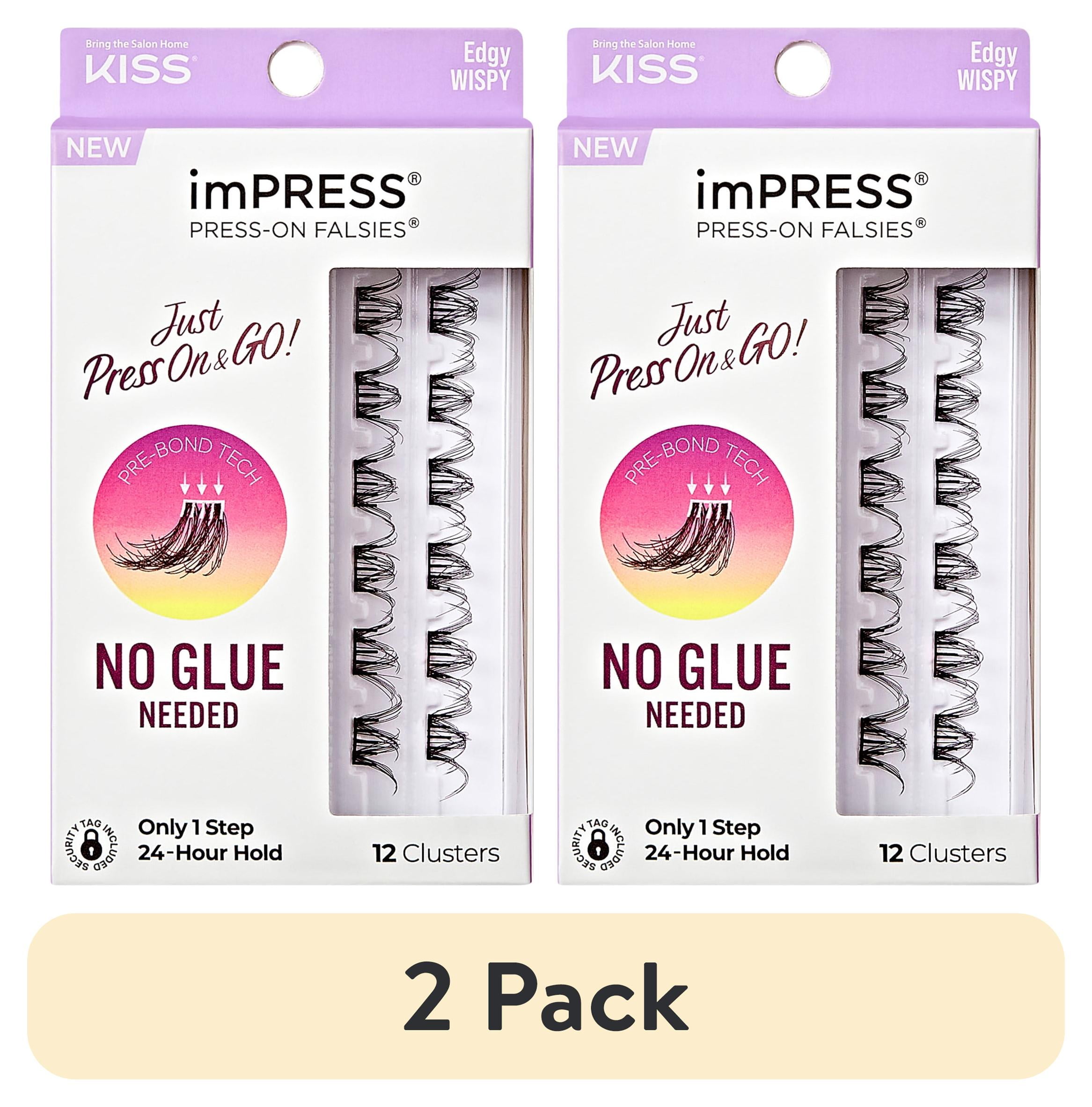(2 pack) KISS imPRESS Falsies Press On Self Adhesive Eyelashes, Edgy, Black, 12 Lash Clusters ...