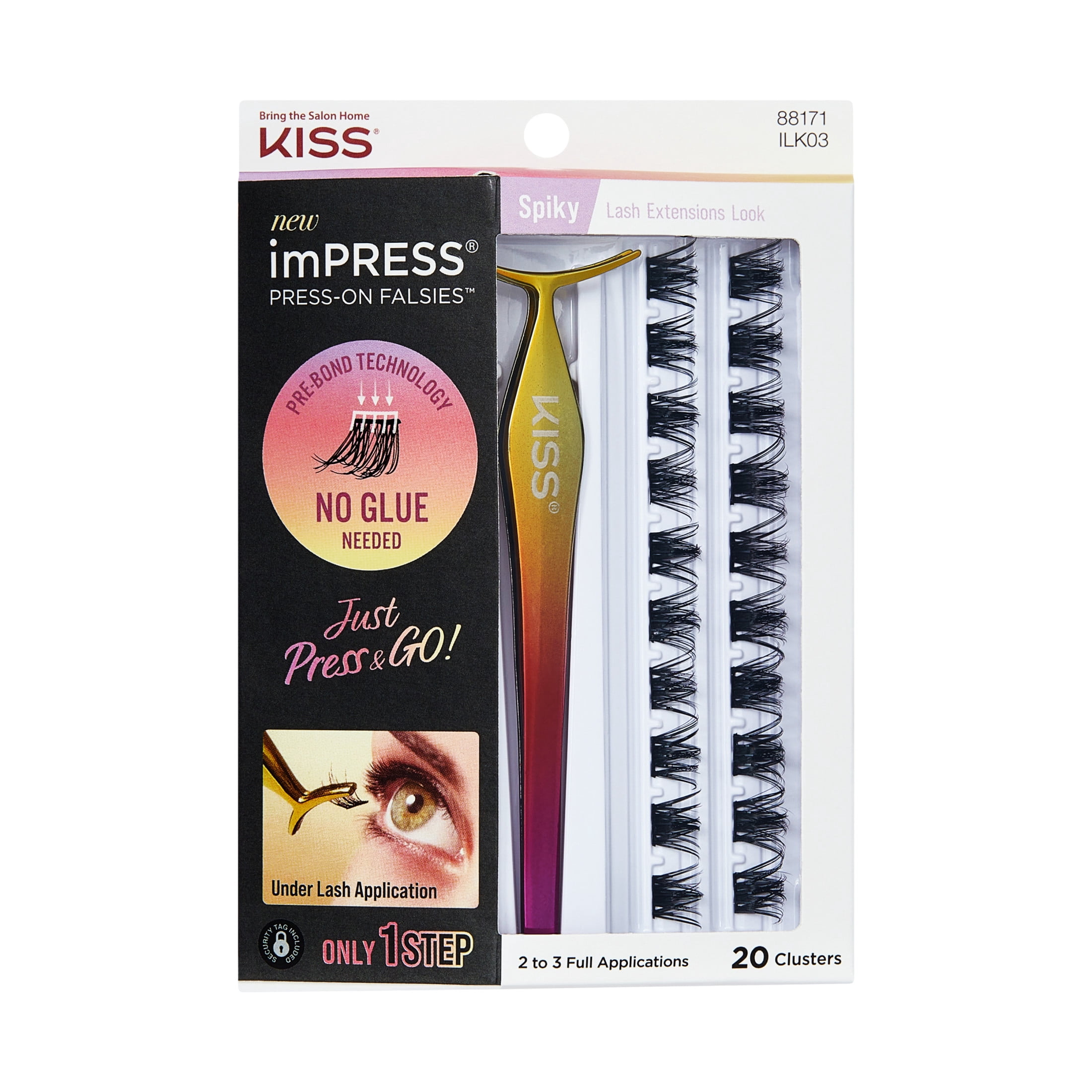 KISS Lash in a Flash Press On Self Adhesive Eyelashes Kit, Black, 12mm ...