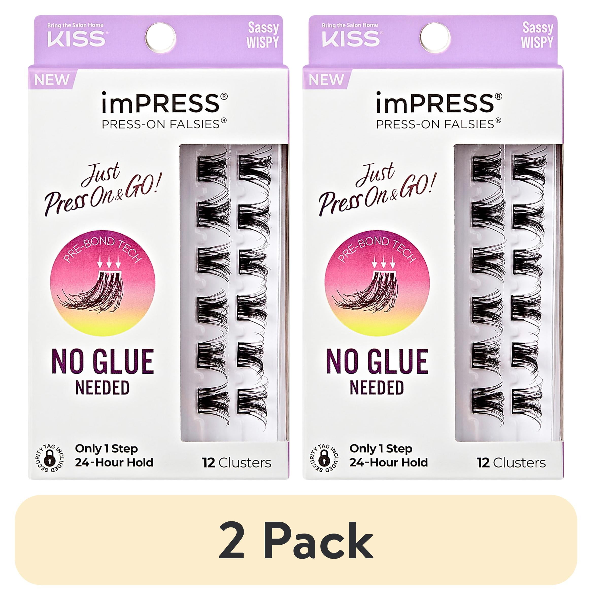 (2 pack) KISS imPRESS Falsies Press On Self Adhesive Eyelashes, Sassy, Black, 12 Lash Clusters ...