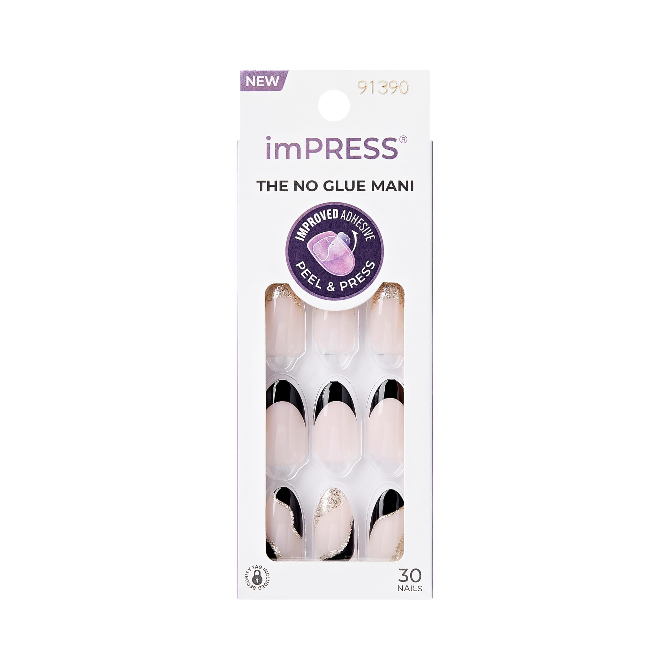 KISS imPRESS No Glue AIF9 Mani Press On French, 'Illusion', Dark ...