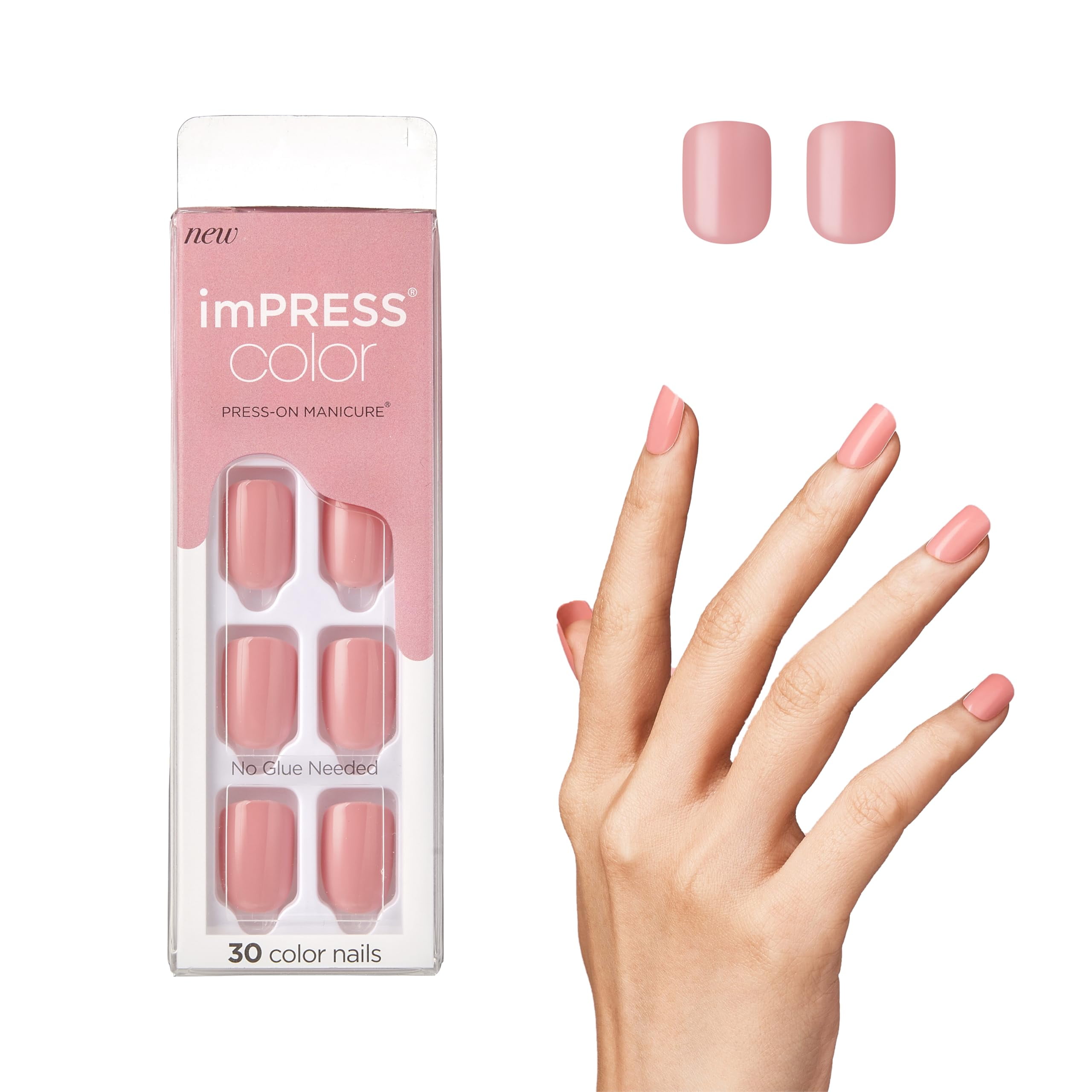 KISS imPRESS No Glue AIF9 Mani Press On Nails, Color, 'Pretty Pink ...