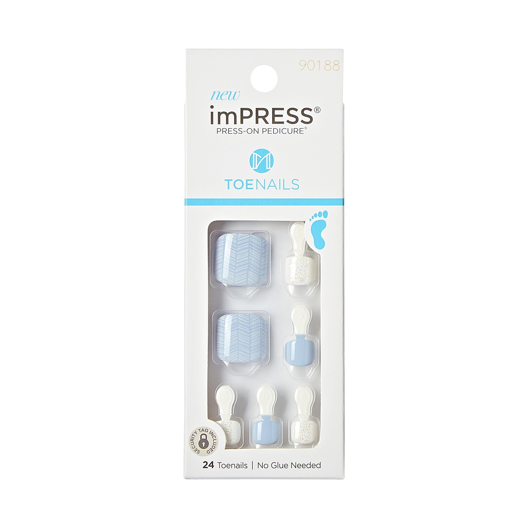 KISS imPRESS No Glue KEF28 Pedi Press-On Toenails, Light Blue, White ...