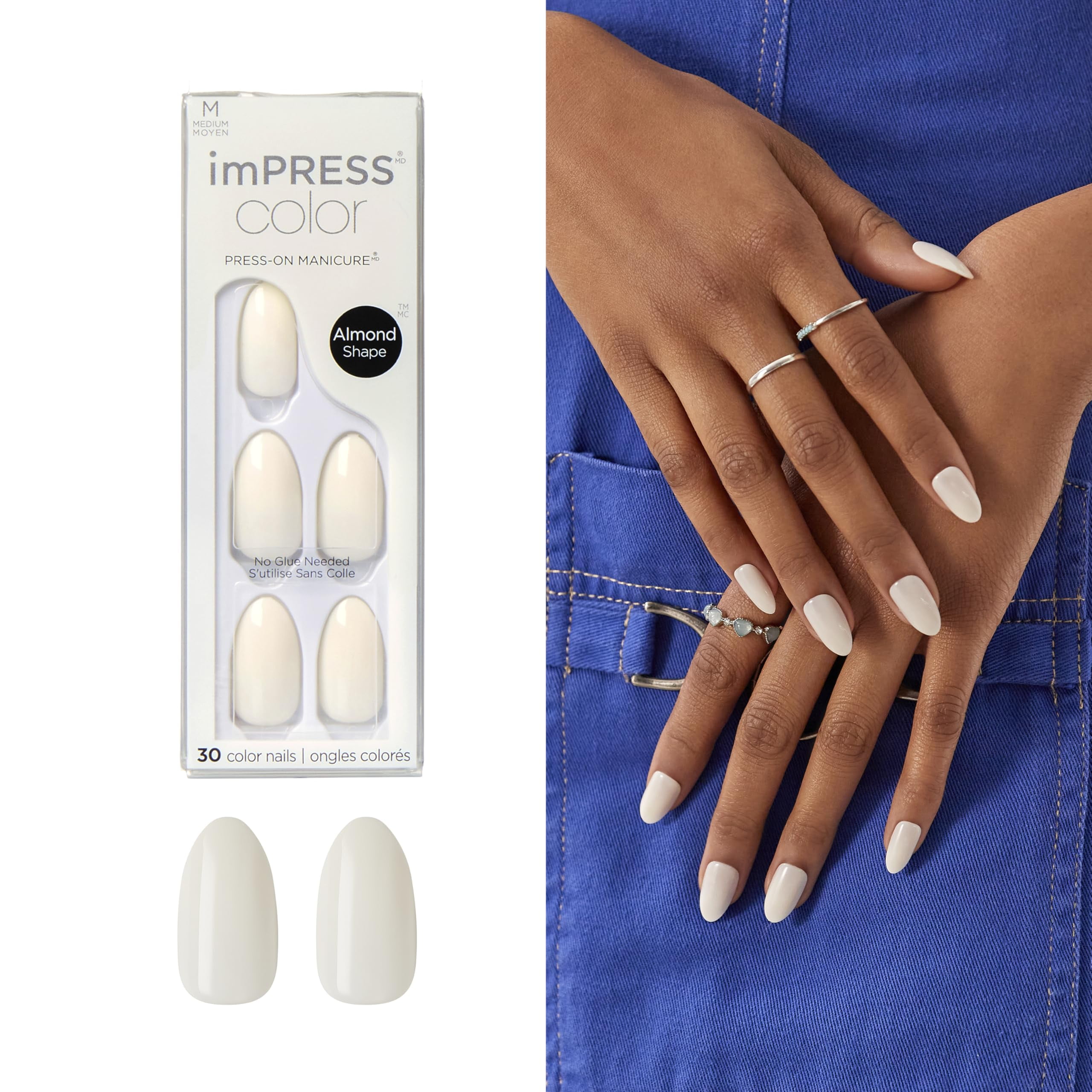 KISS imPRESS No Glue Mani Press On Nails, Color, 'Ballroom', White ...