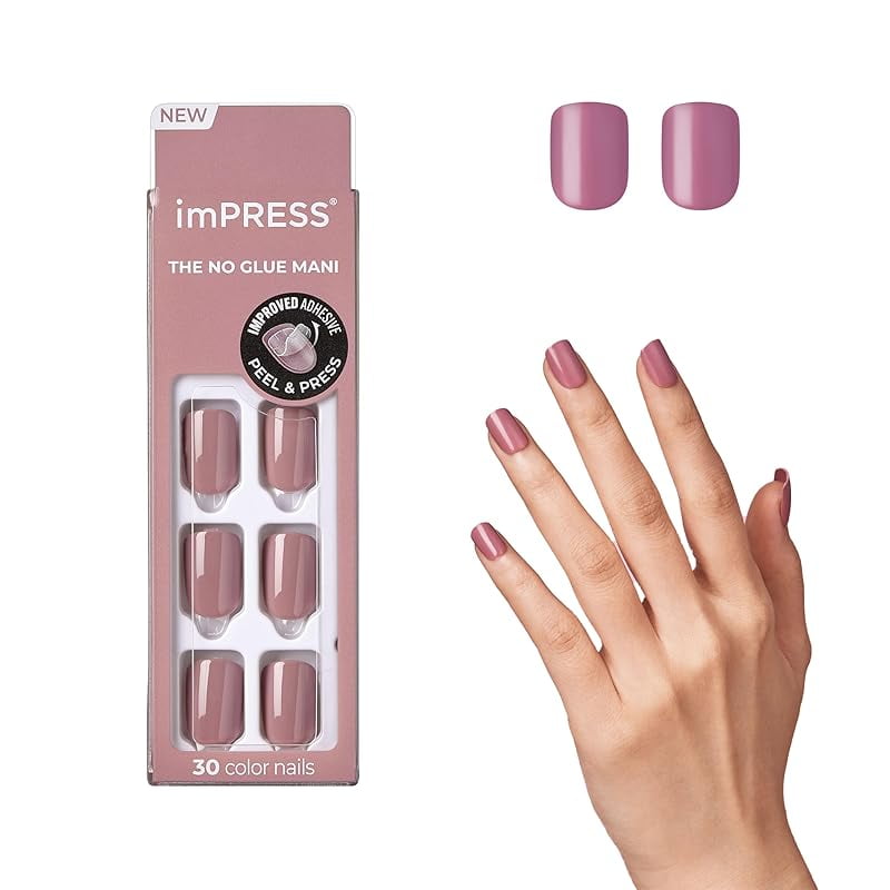 KISS imPRESS No Glue Mani Press On Nails, Color, 'Point Pink', Pink ...