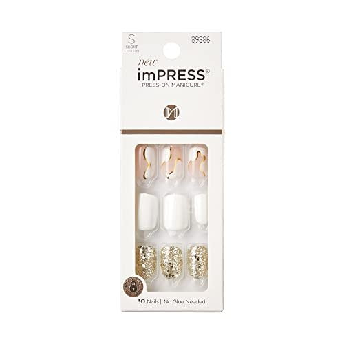 KISS imPRESS No Glue Mani Press On Nails, Design, Astound', White ...
