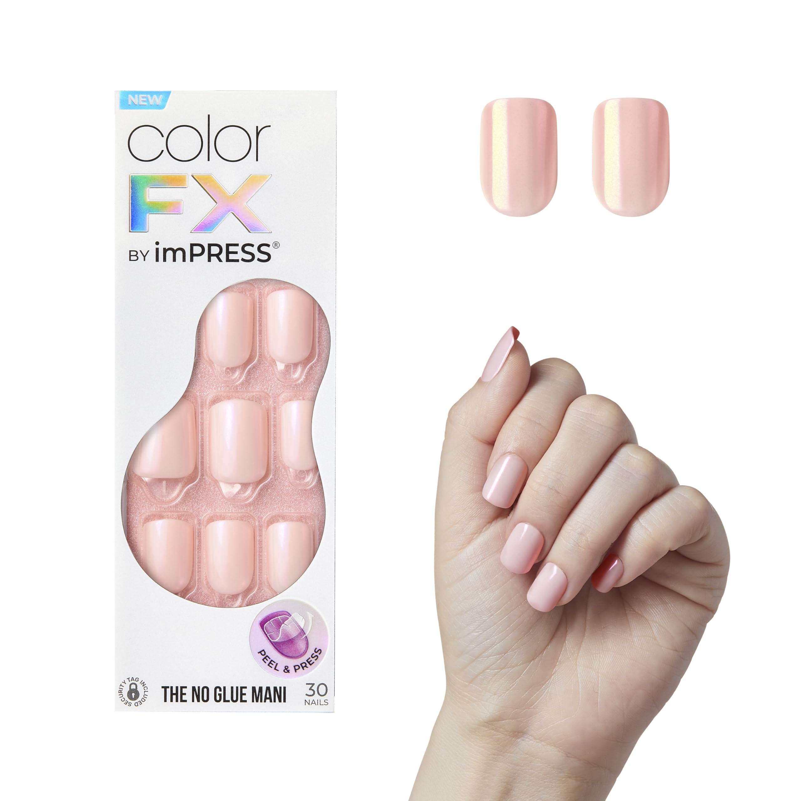 KISS imPRESS No Glue SBF3 Mani Press On Nails, Color FX, 'Good Mood', Light Pink, Short Size ...