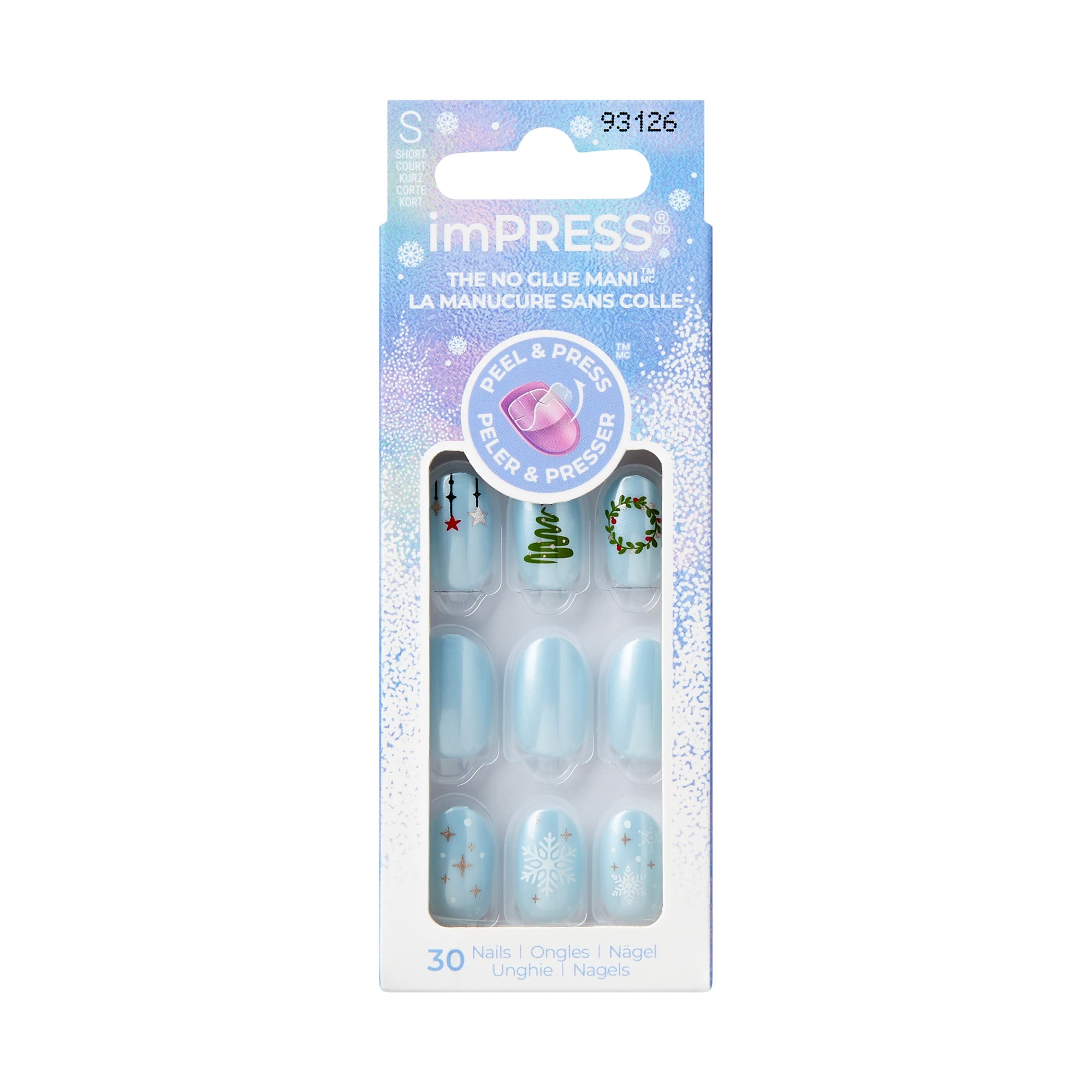 KISS imPRESS Holiday Press on Nails, Design, Frosty Tale, Blue, Short ...