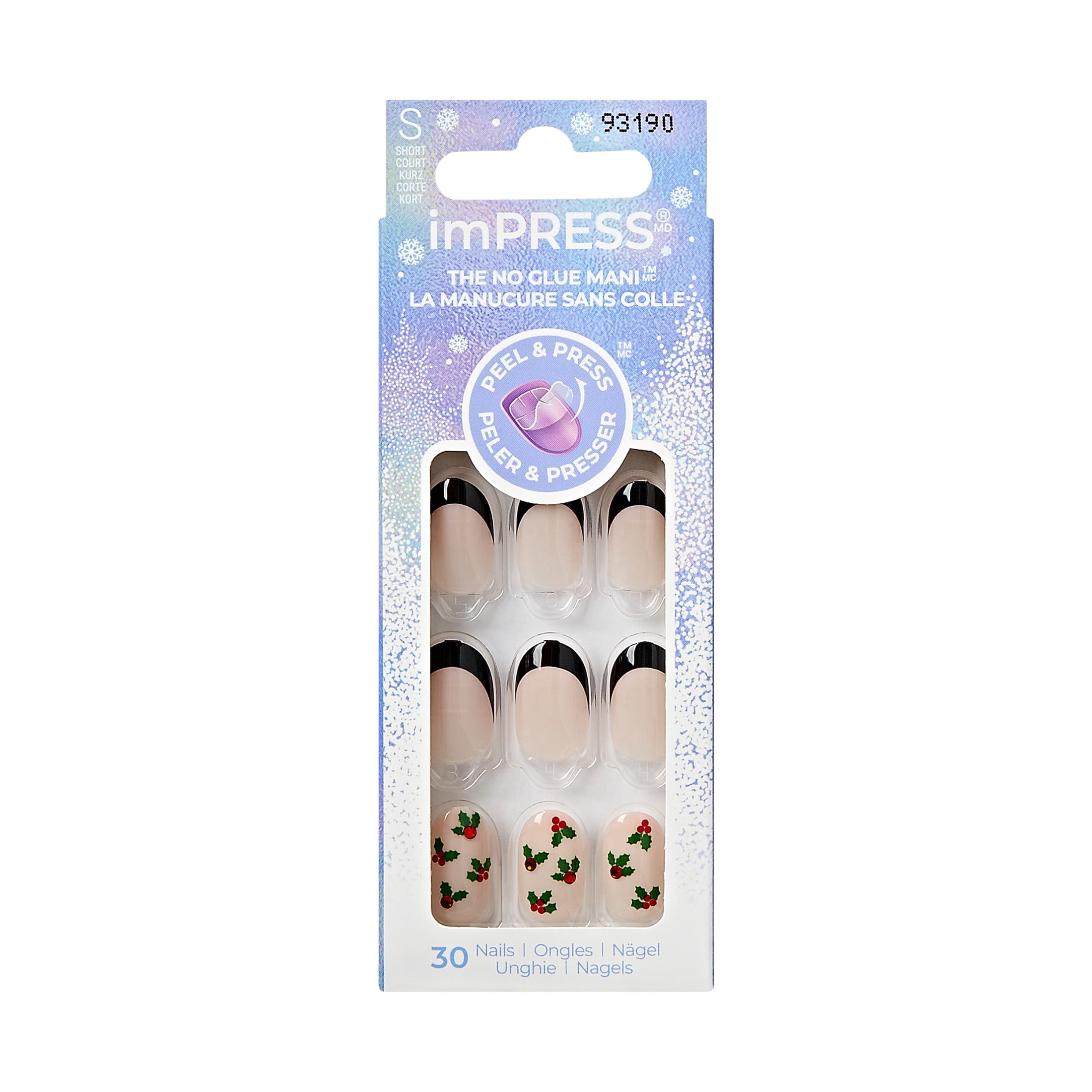 Impress Holiday Press On Nails, No Glue Needed, Neutral, Short Oval, 30 ...