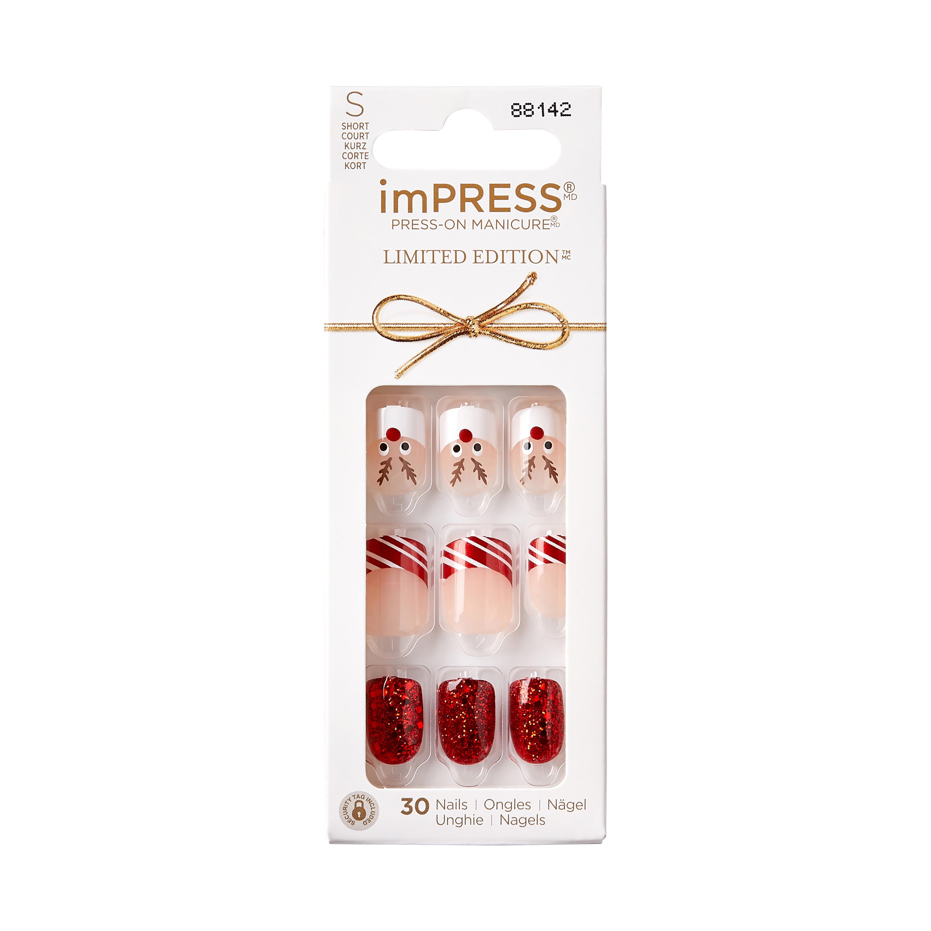 KISS imPRESS Medium Square Holiday Short Squoval Press-On Nails, Red ...
