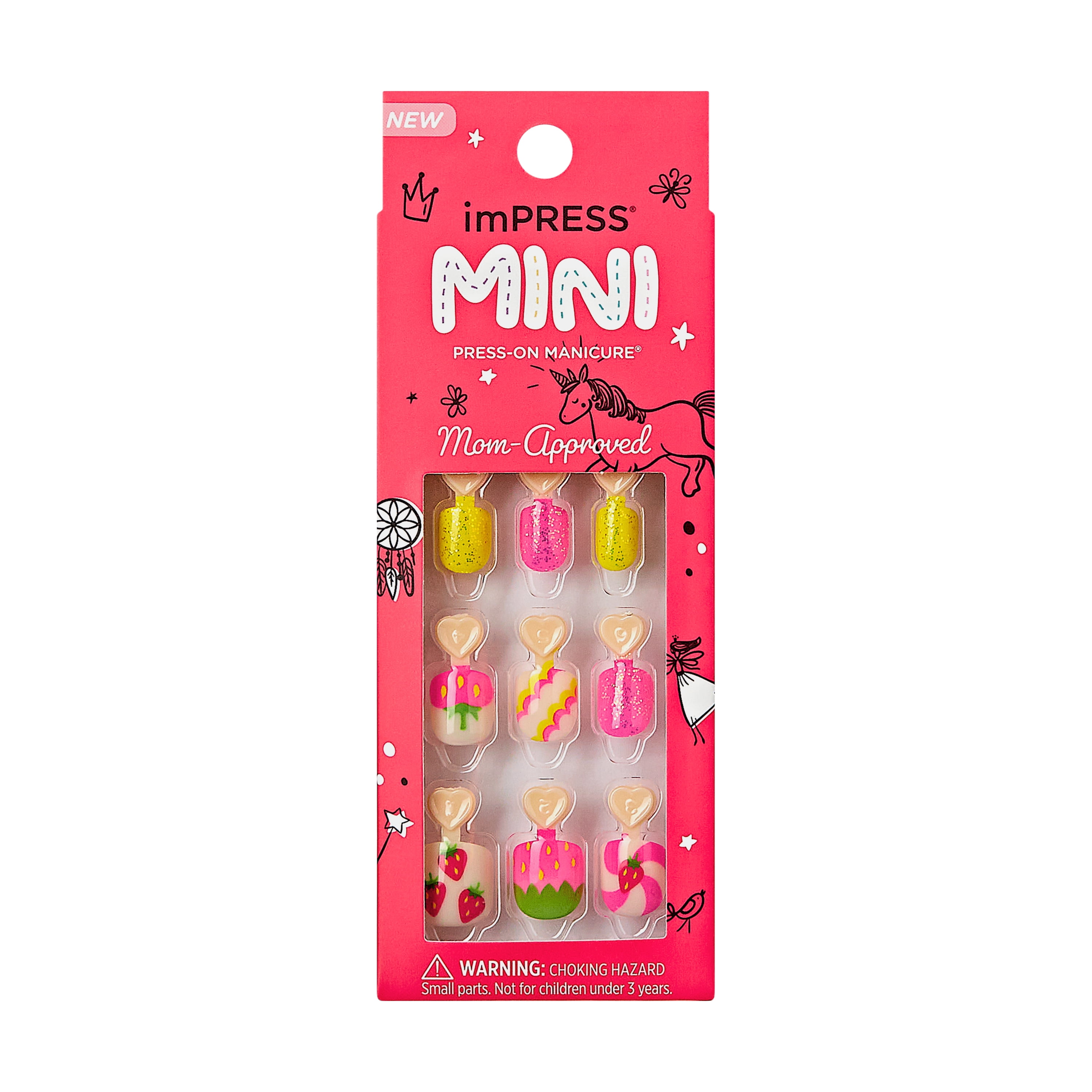 KISS imPRESS Mini Square Press-On Nails for Kids, Strawberry Fields, 20 ...
