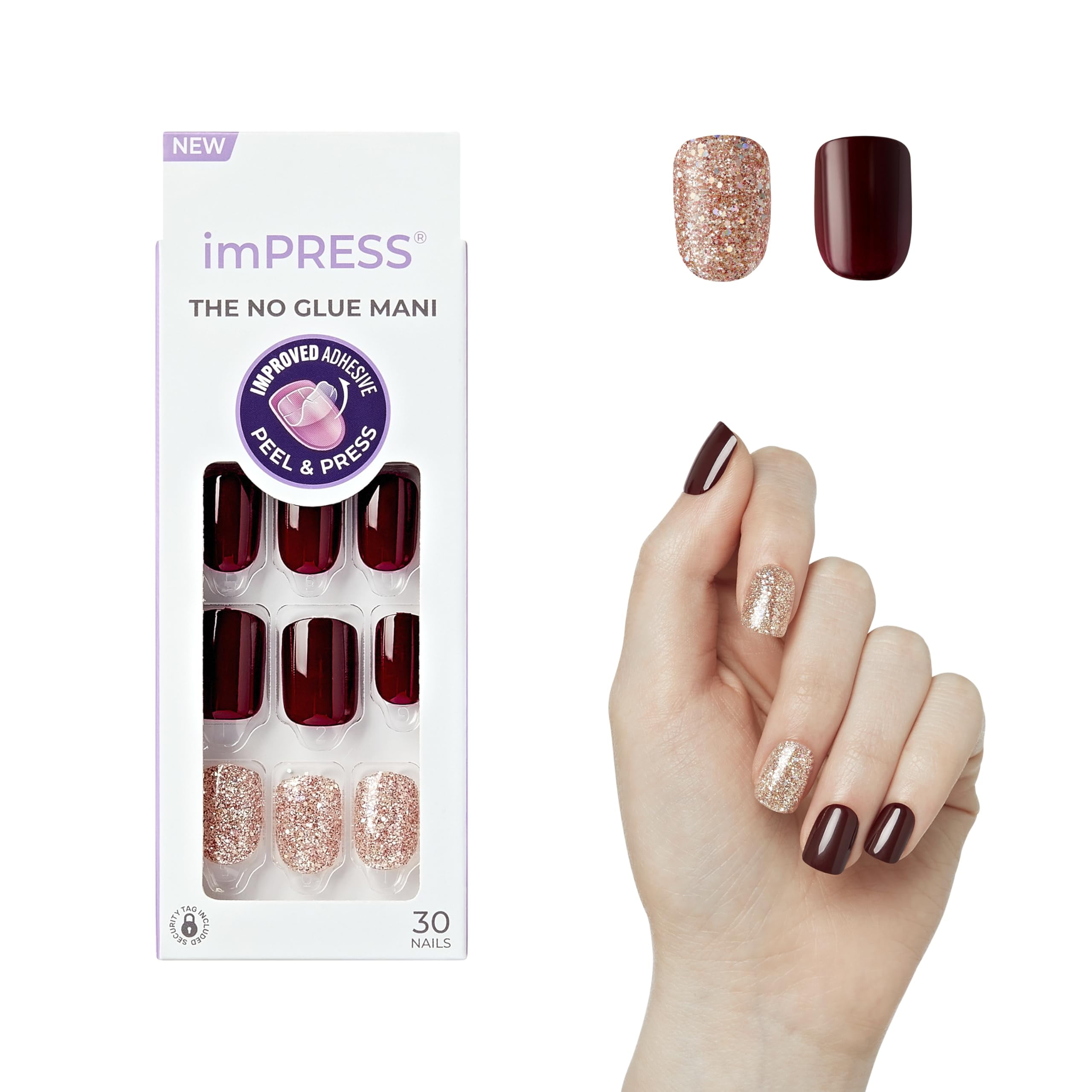 KISS imPRESS No Glue Mani Press On Nails, Design, 'No Other', Red ...
