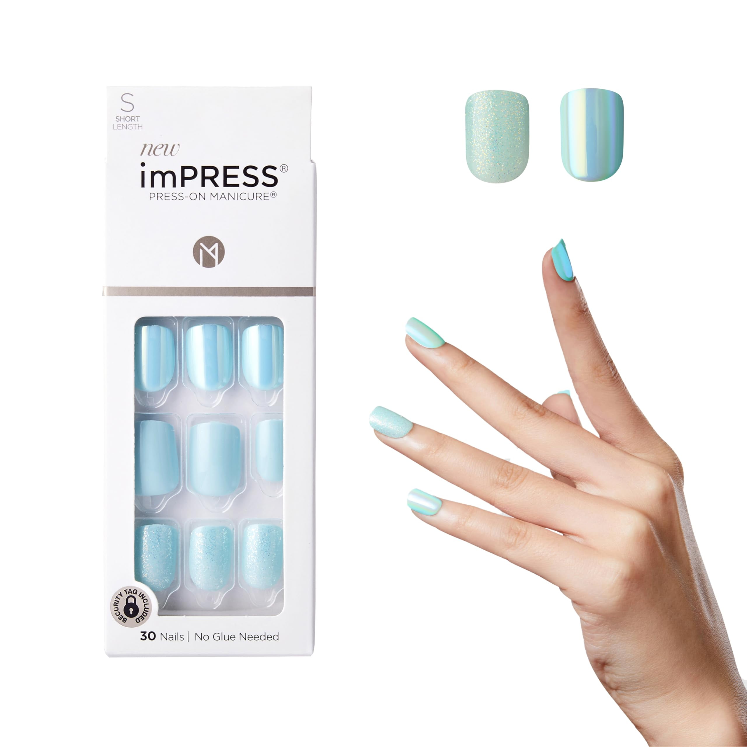 KISS imPRESS No Glue Mani Press On Nails, Design, 'Rain Check', Blue ...